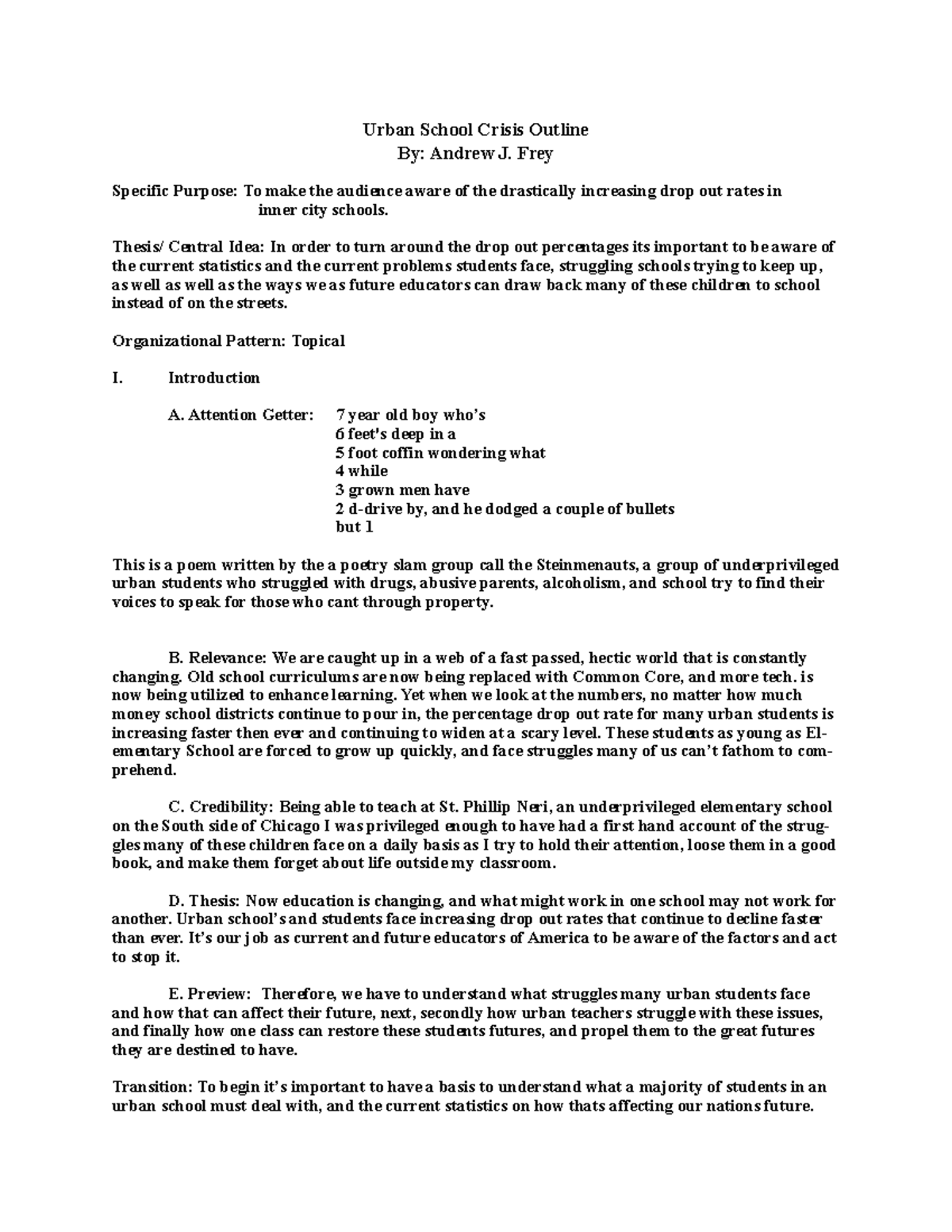 WORD COM PP Outline - Lecture notes 5 - Urban School Crisis Outline ...