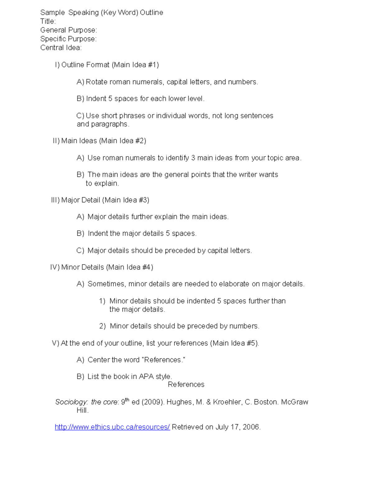 Sample Speaking Outline (with top items) 4-40 - Sample Speaking (Key ...