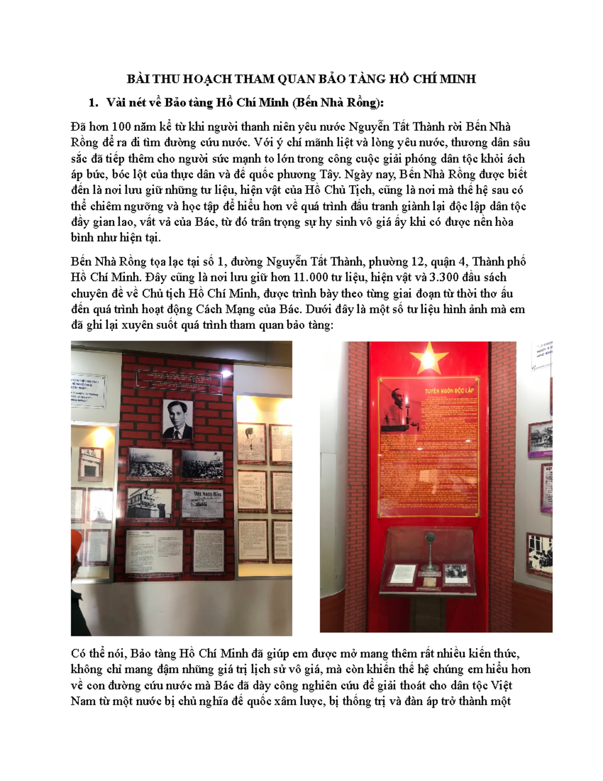 BÀI THU HOẠCH THAM QUAN BẢO TÀNG HỒ CHÍ MINH - BÀI THU HOẠCH THAM QUAN ...