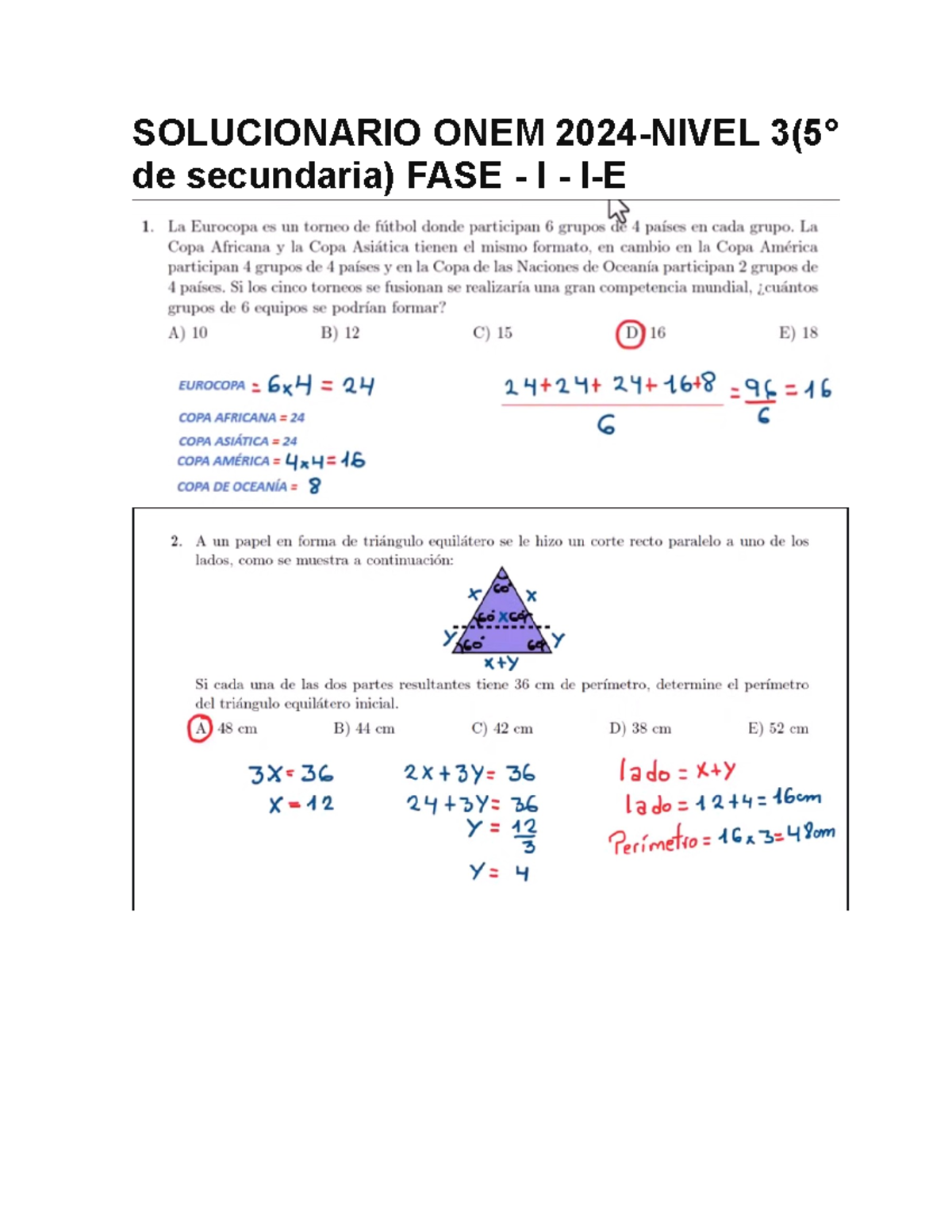 Solucionario ONEM 2024- Nivel 3-FASE 1-I - SOLUCIONARIO ONEM de secundaria) FASE I 1. La ...