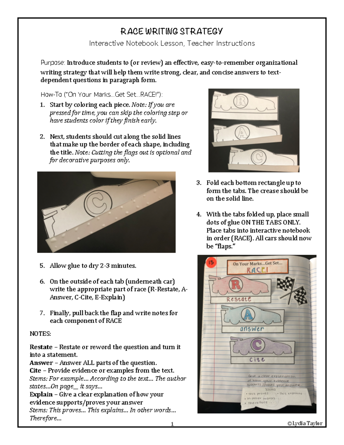 Racewriting Strategy Interactive Notebook Lesson-1 - RACE WRITING ...