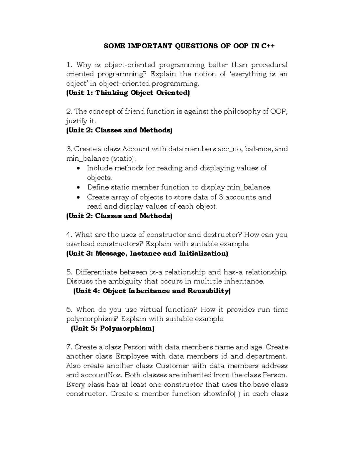 QUestions C - hello - SOME IMPORTANT QUESTIONS OF OOP IN C++ Why is object-oriented programming ...