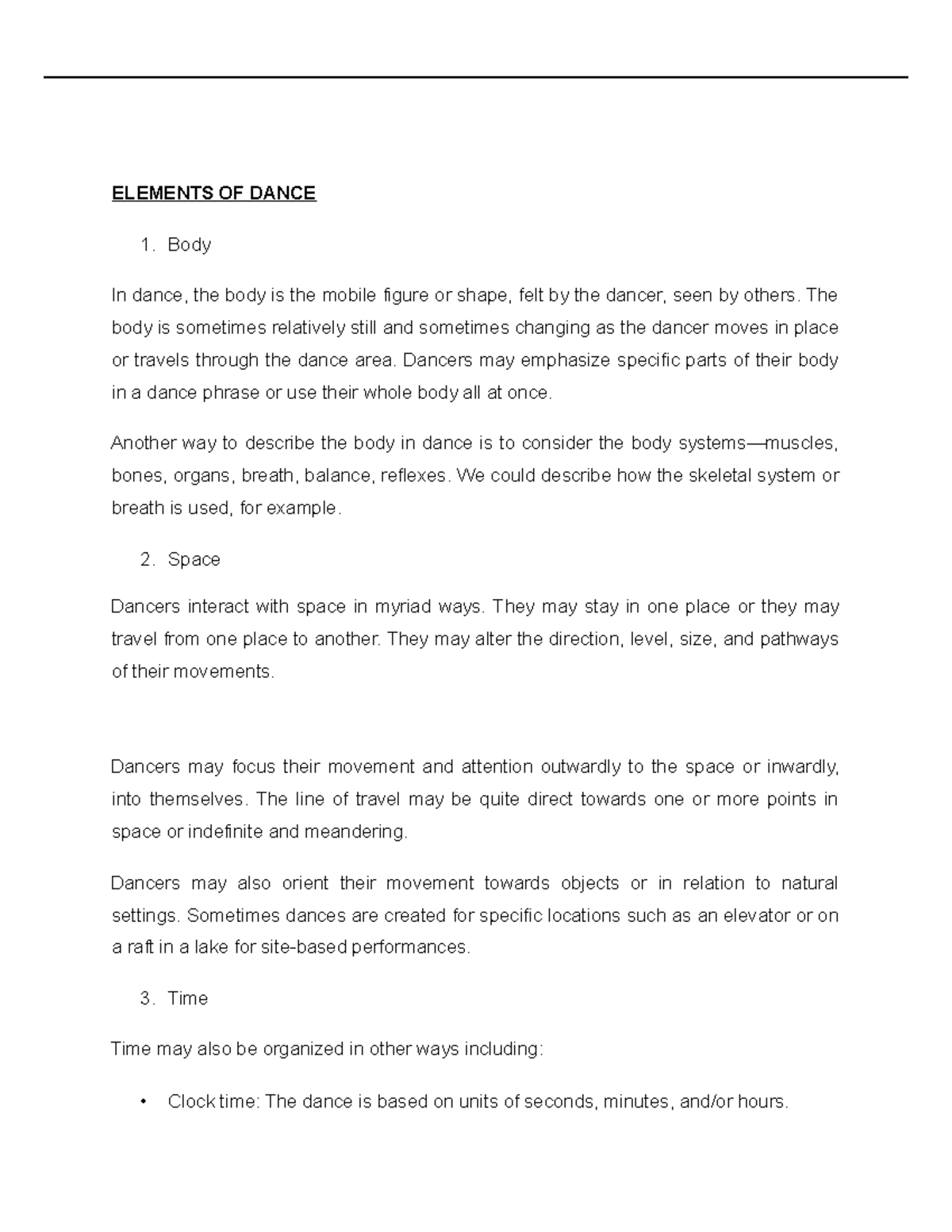 Elements OF Dance - Lecture Notes - ELEMENTS OF DANCE Body In dance ...