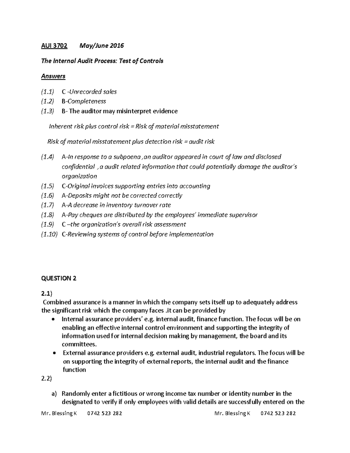 AUI 3702 exam pack(tutorials Campus) - AUI 3702 May/June 2016 The ...