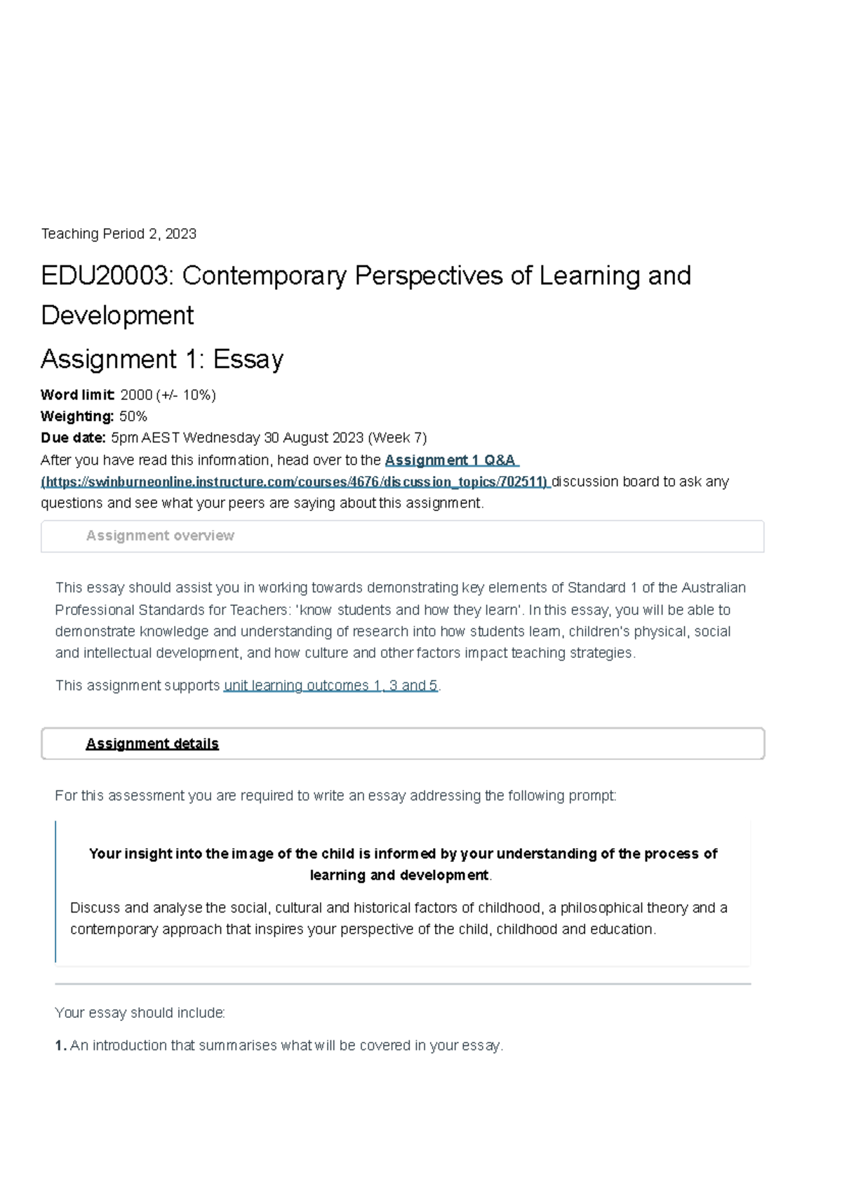 Contemporary Perspectives of Learning and Development Assignment 1 ...