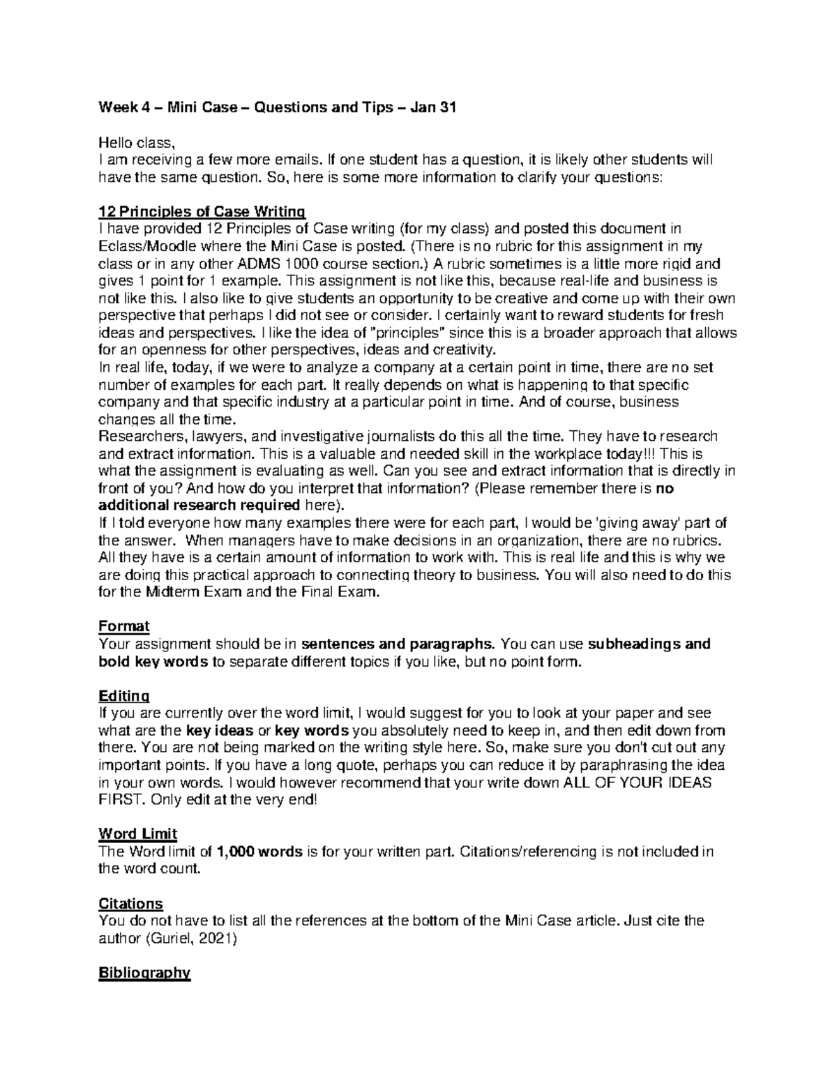 Week 4 – Mini Case – Questions and Tips – Jan 31 - Week 4 – Mini Case – Questions and Tips – Jan ...
