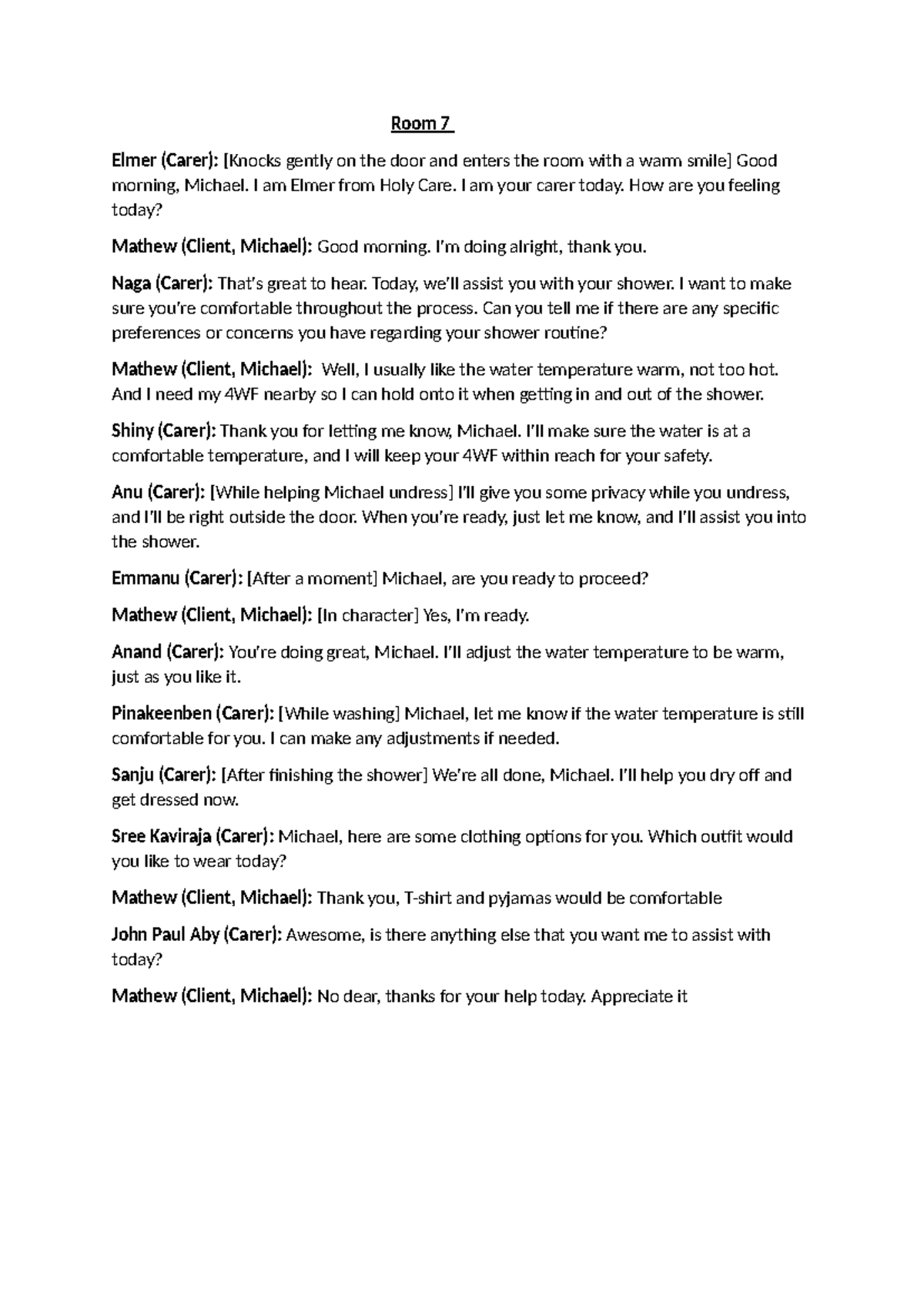 Room7 10 CHC - Assignment - Room 7 Elmer (Carer): [Knocks gently on the ...