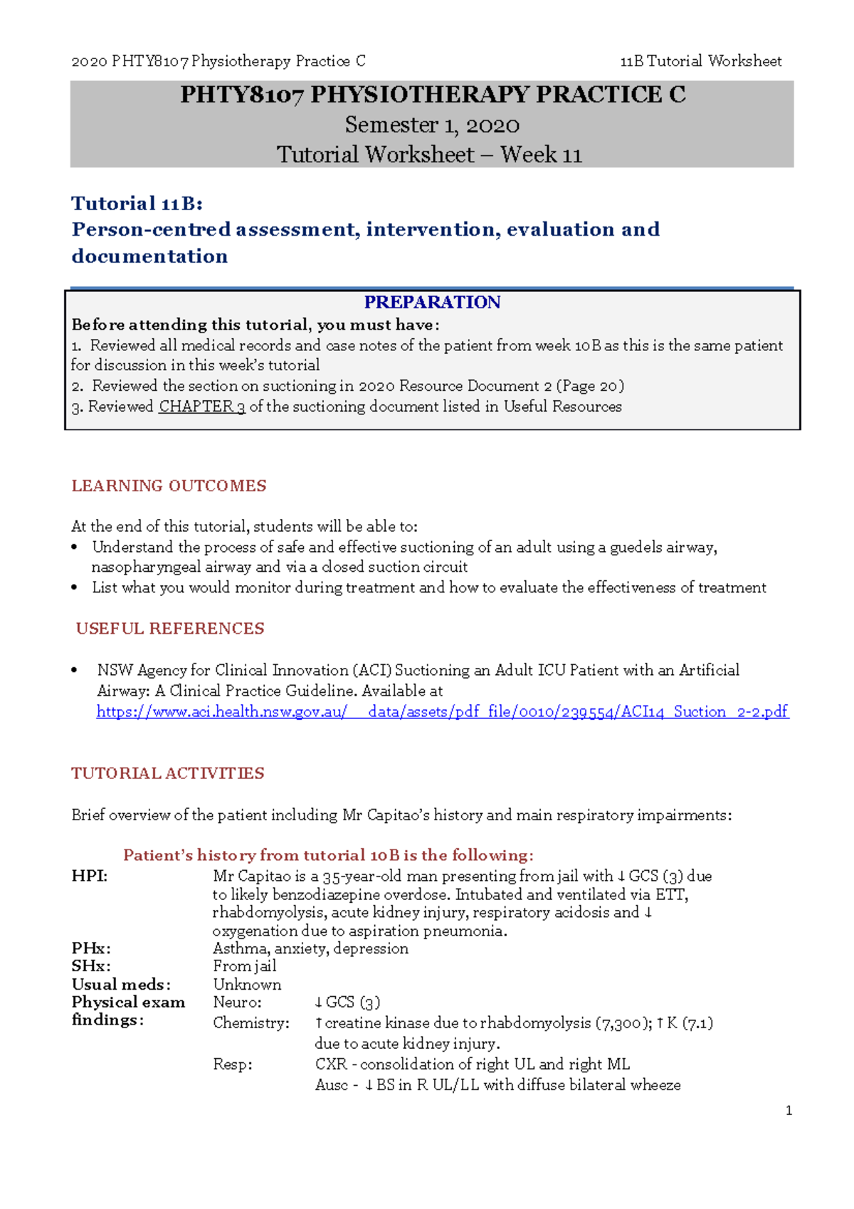Tutorial B - PHTY8107 PHYSIOTHERAPY PRACTICE C Semester 1, 2020 ...