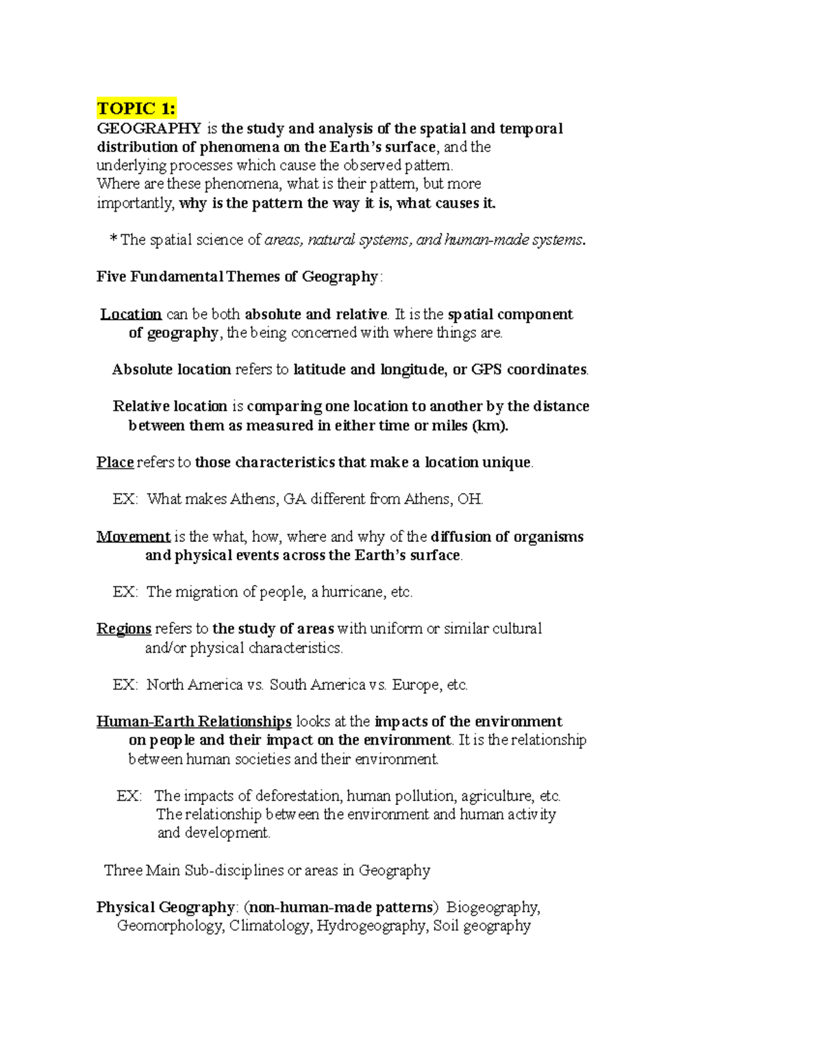 Physical geography unit 1 - TOPIC 1: GEOGRAPHY is the study and ...