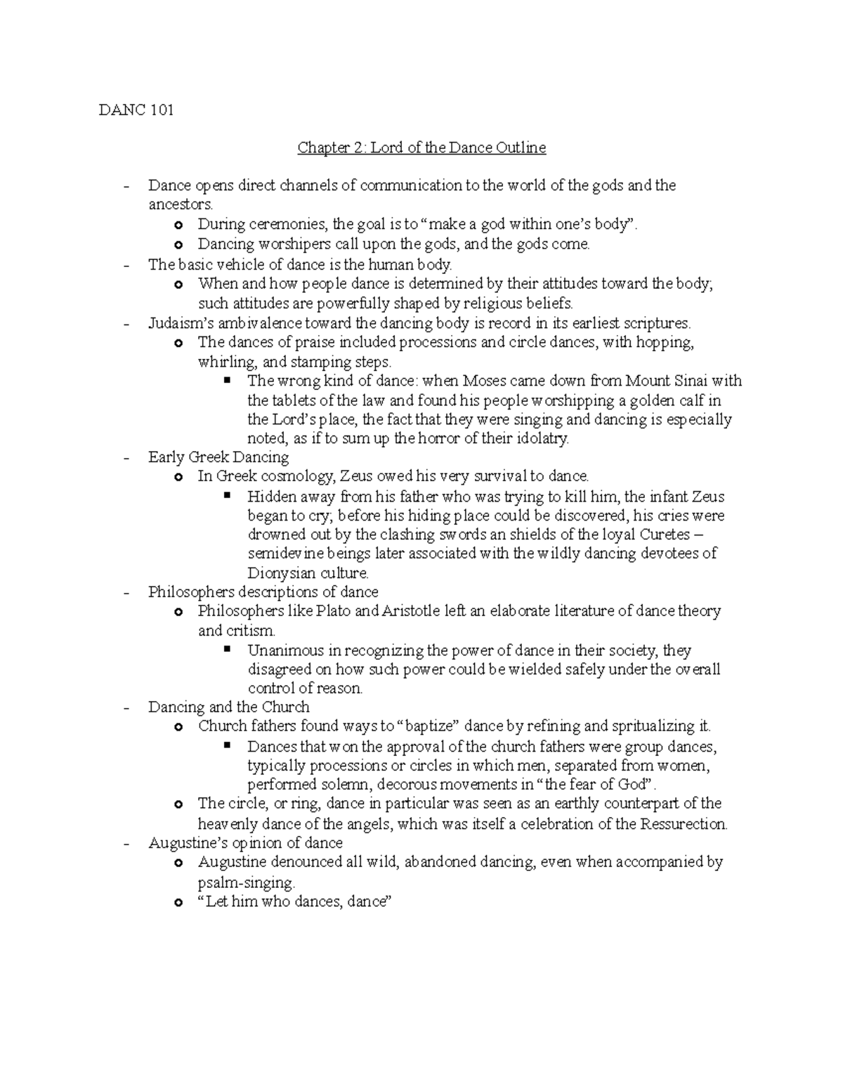 Chapter 2 danc 101 notes - DANC 101 Chapter 2: Lord of the Dance ...