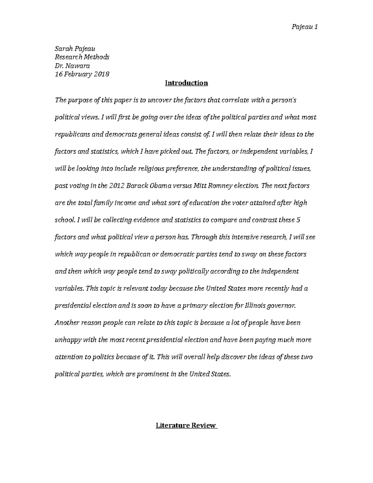 RM - Intro & Lit Review - Research Methods POLS-25000 - Sarah Pajeau ...