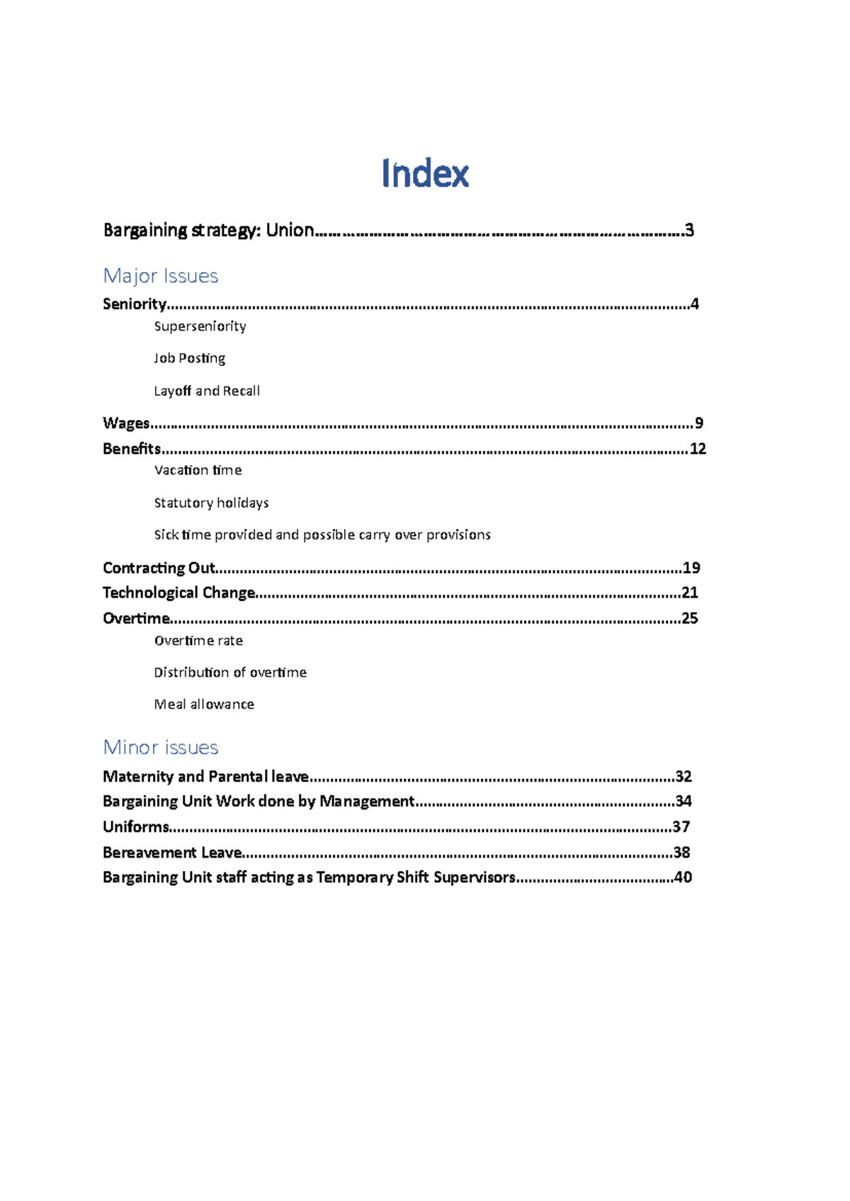 Bargaining Book - ( Union) - Index Bargaining strategy: - Studocu