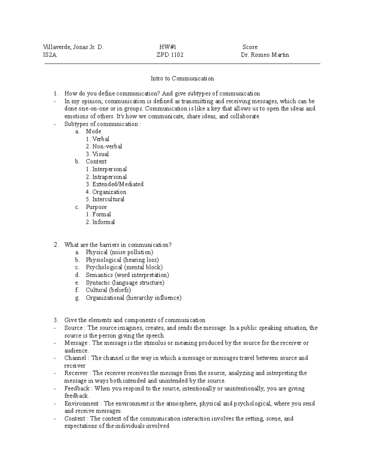 Effective COMM - HW1 - sssss - Villaverde, Jonas Jr. D. HW#1 Score ...