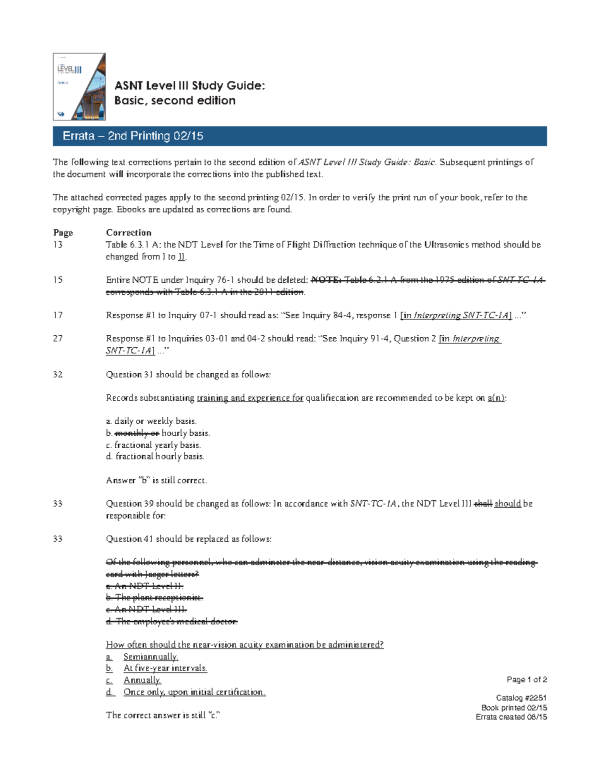 2251 errata 2ed 2prt - gfhfghj - ASNT Level III Study Guide: Basic, second edition Errata – 2nd ...