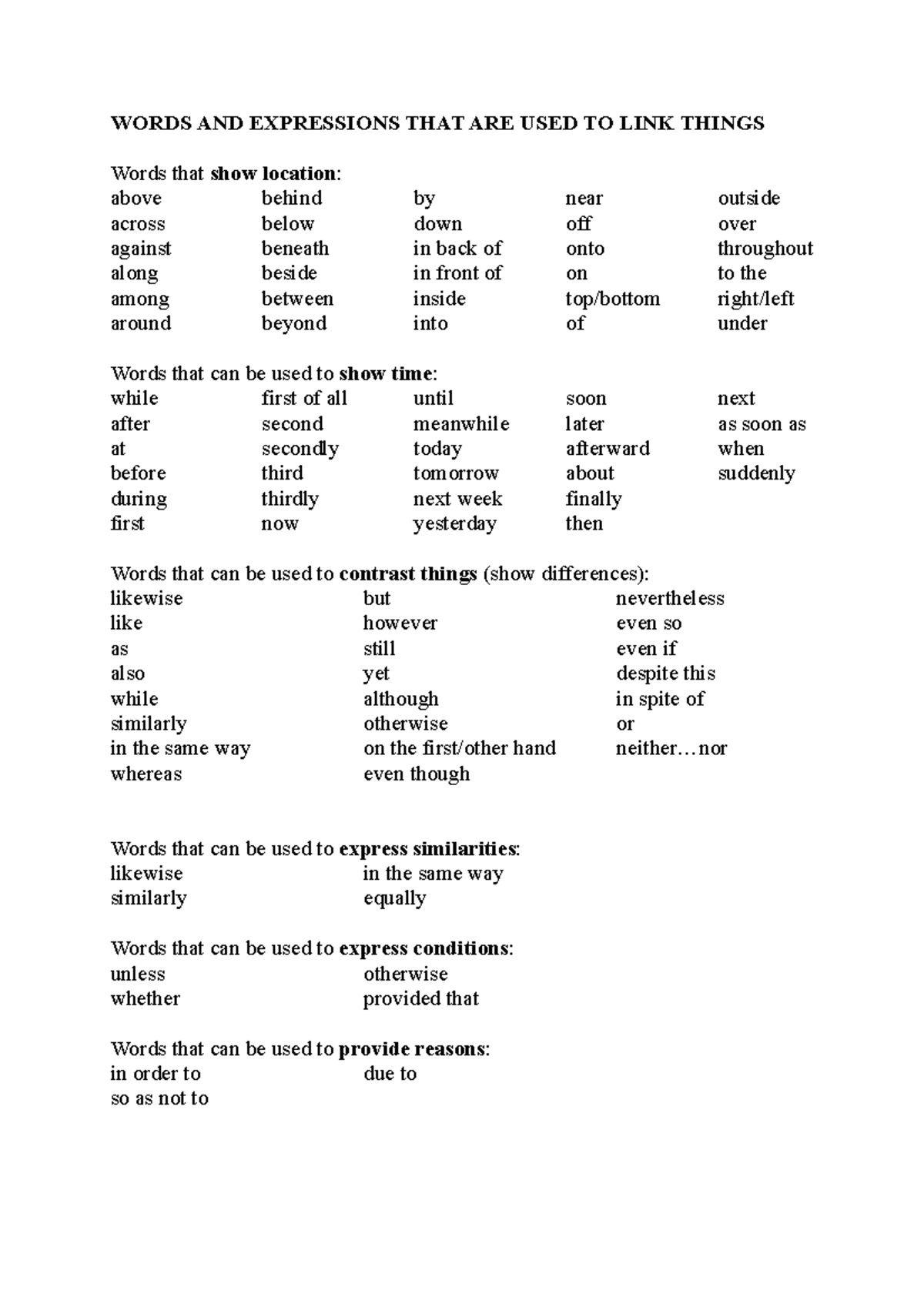 Linking Words shared - engelsk oppgave - WORDS AND EXPRESSIONS THAT ARE ...