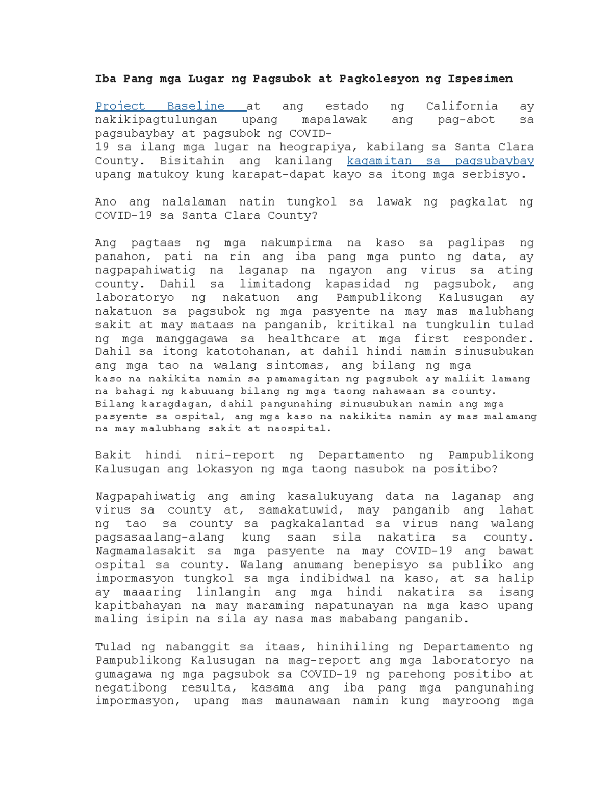 Iba Pang mga Lugar ng Pagsubok at Pagkolesyon ng Ispesimen ASS - Iba ...