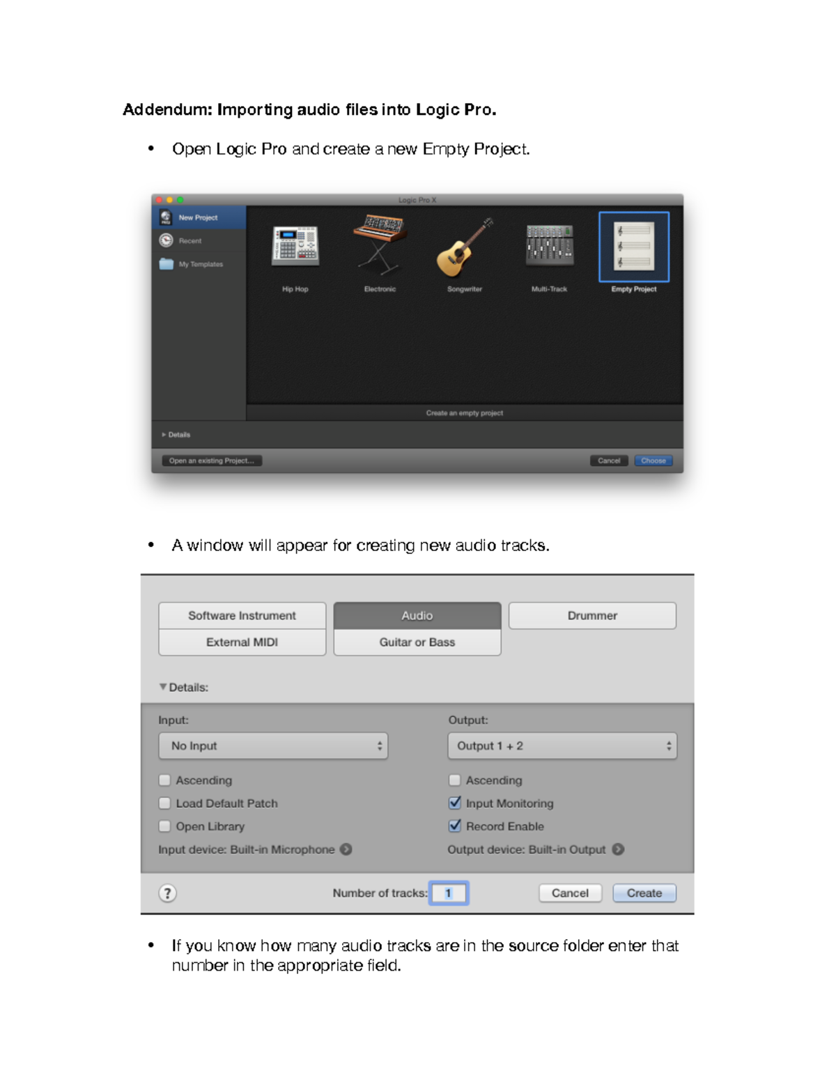 Logicpro Importingaudio - Addendum: Importing audio files into Logic Pro. - Open Logic Pro and ...