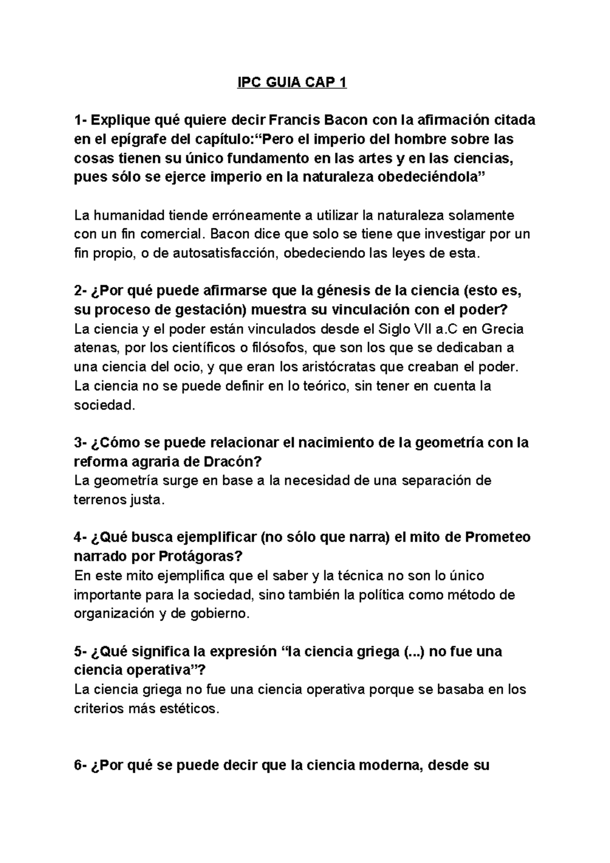 Guia De IPC 1 Javier Flax - IPC GUIA CAP 1 1- Explique qué quiere decir Francis Bacon con la ...