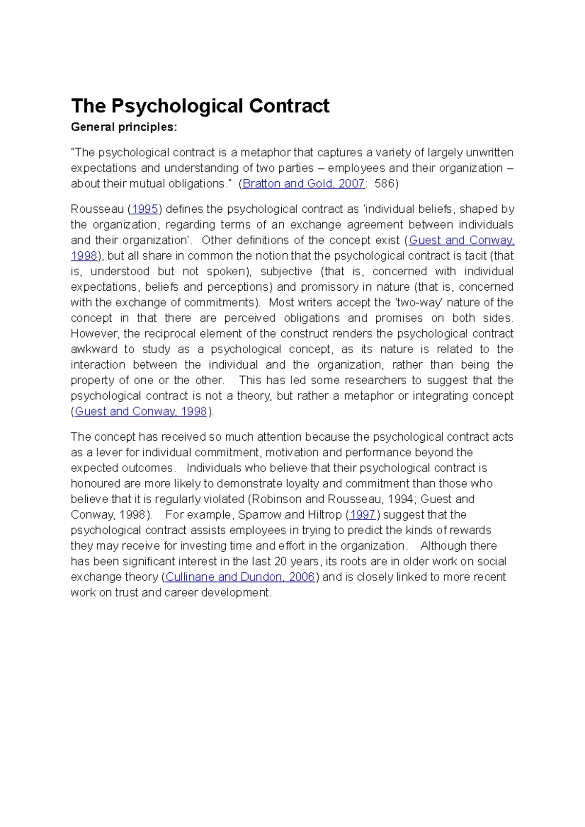 The Psychological Contract - The Psychological Contract General ...