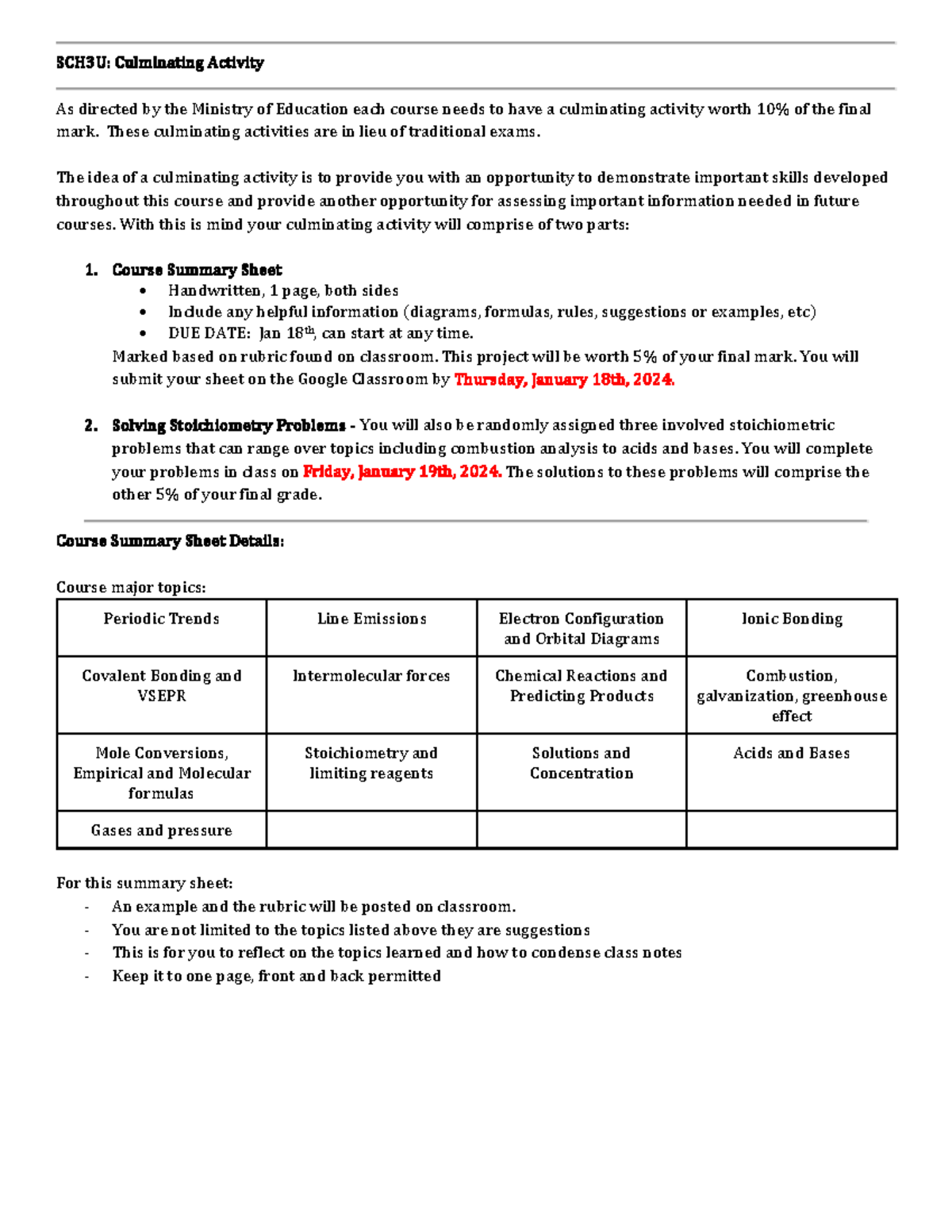 SCH3US culminating activity student copy 2024 - SCH3U: Culminating ...