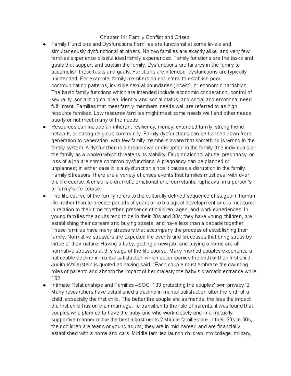 Family Conflict and Crises: Functions and Dysfunctions - Studocu