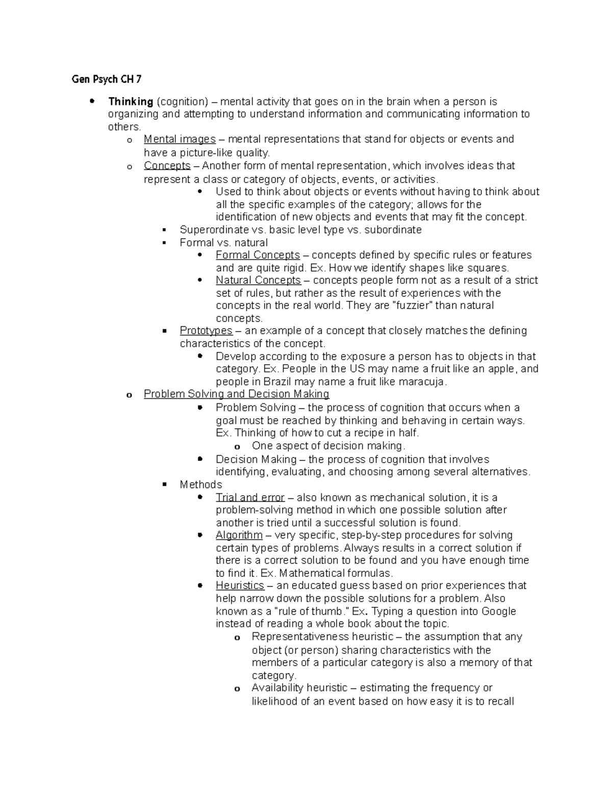 Gen Psych CH 7 - o Mental images – mental representations that stand ...