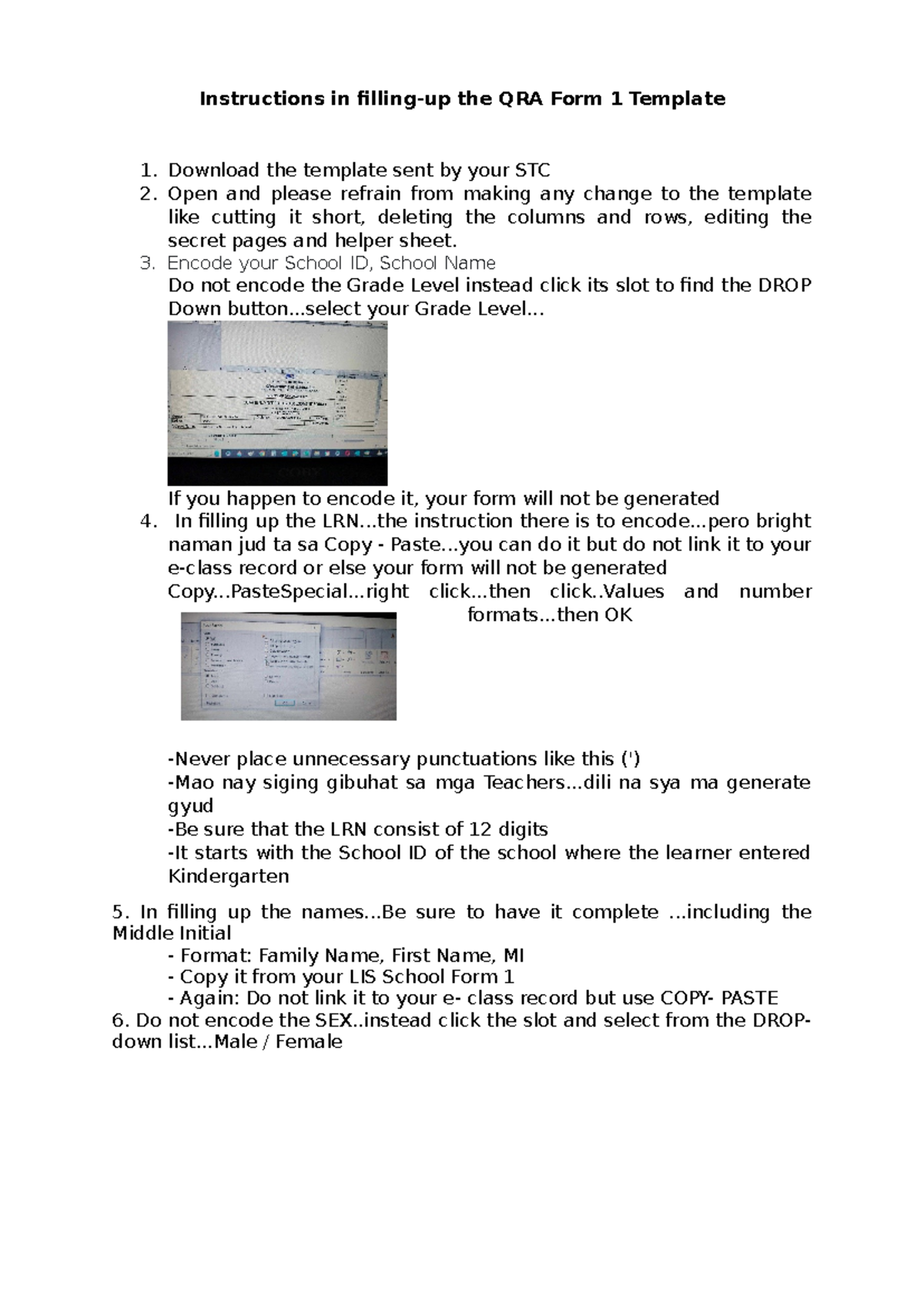 Instructions in filling up QRA FORM 1 - Instructions in filling-up the ...