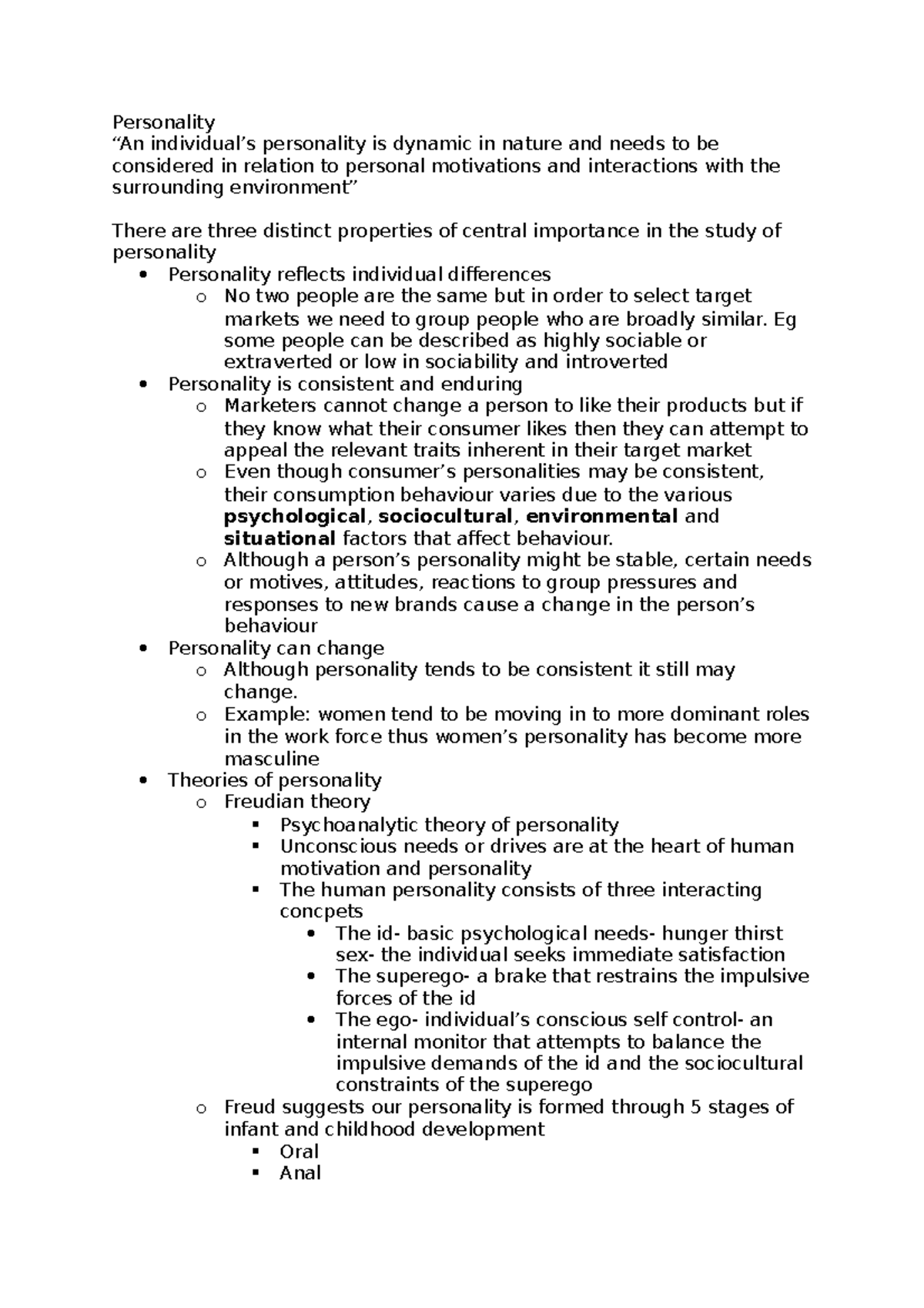 Chpt 4 Summary - Personality personality is dynamic in nature and needs ...