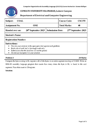 Registers - Notes - Computer Organization and Assembly Language - Studocu