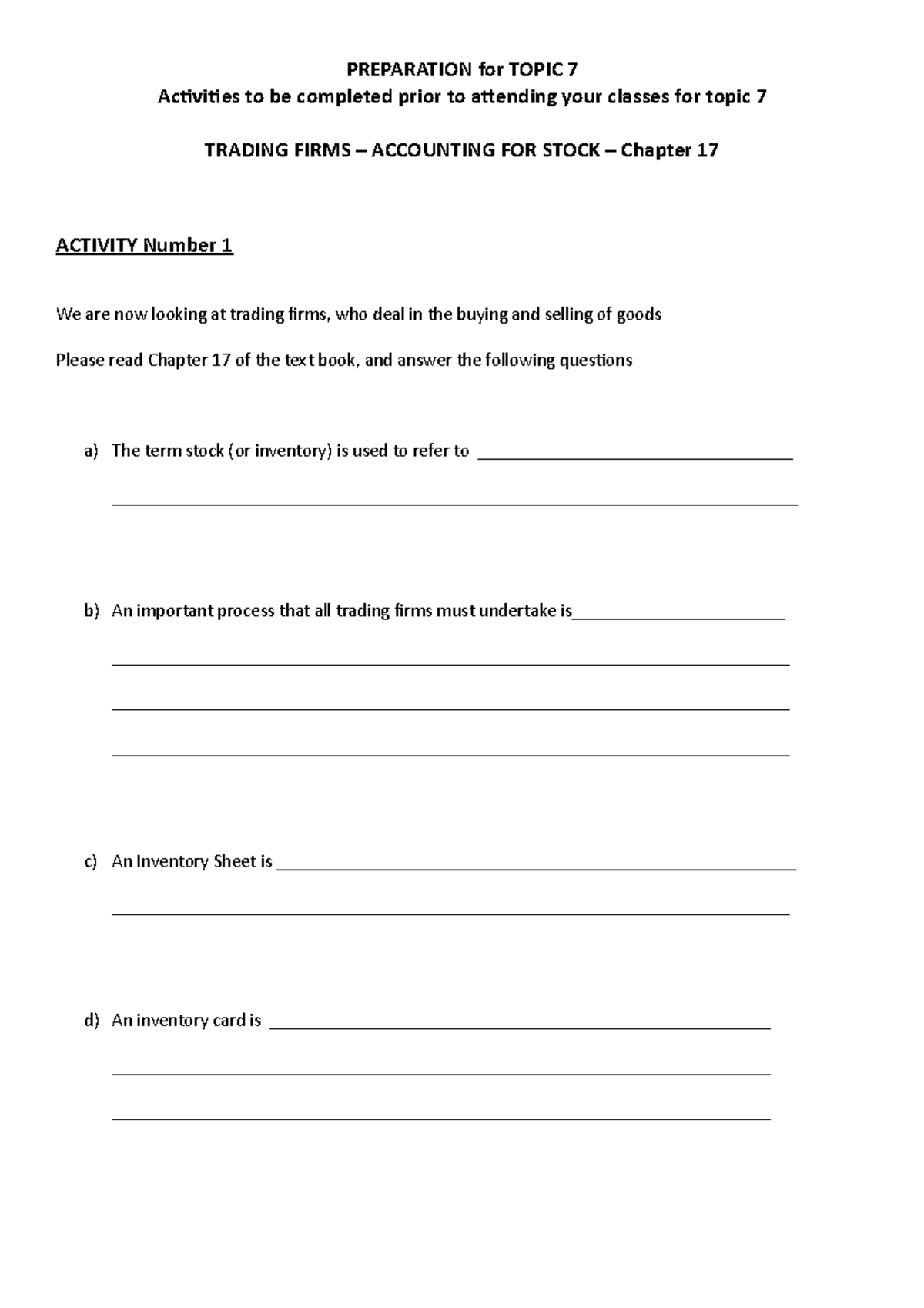 Topic 7 - Activities to do Before class - PREPARATION for TOPIC 7 ...