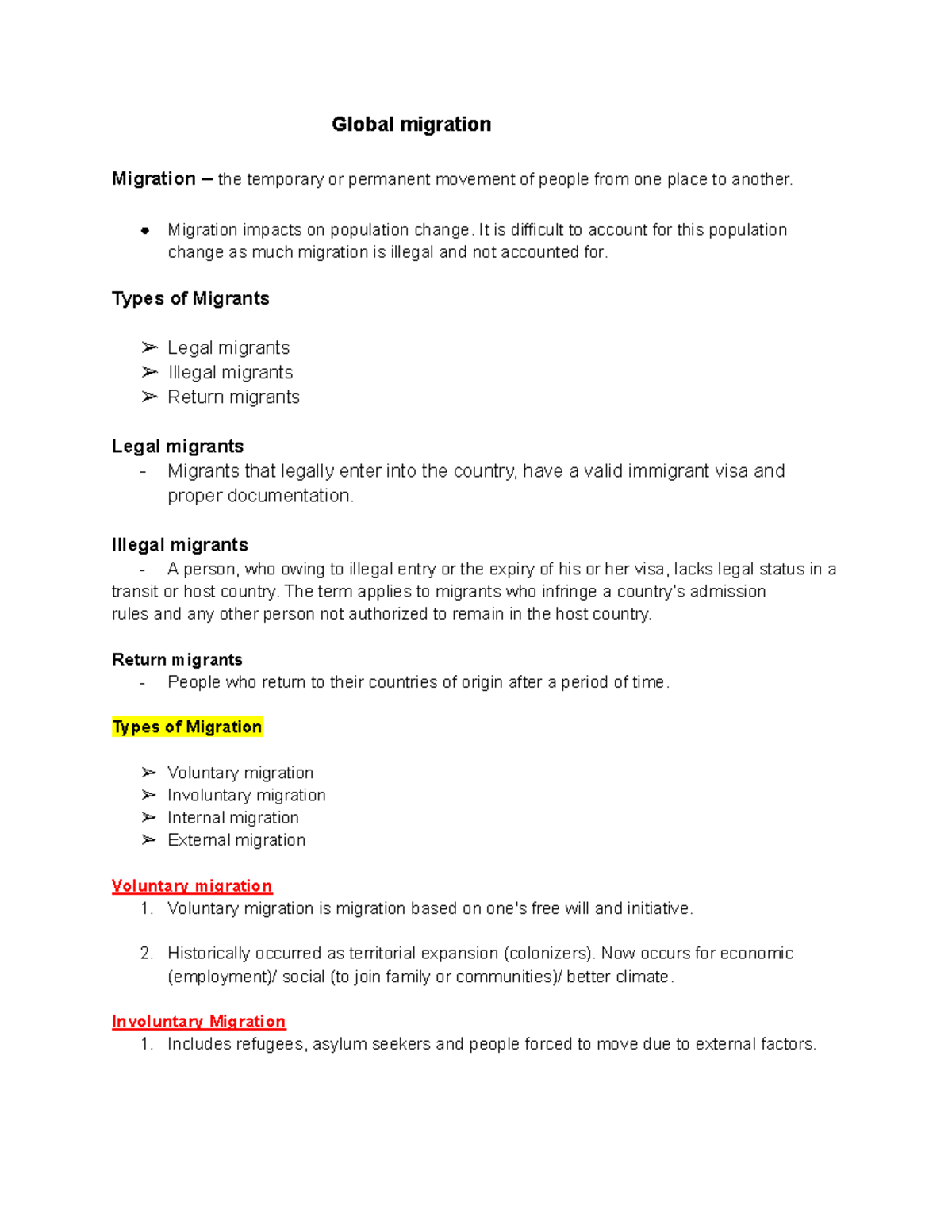 Global migration - The Contemporary World - Global migration Migration ...
