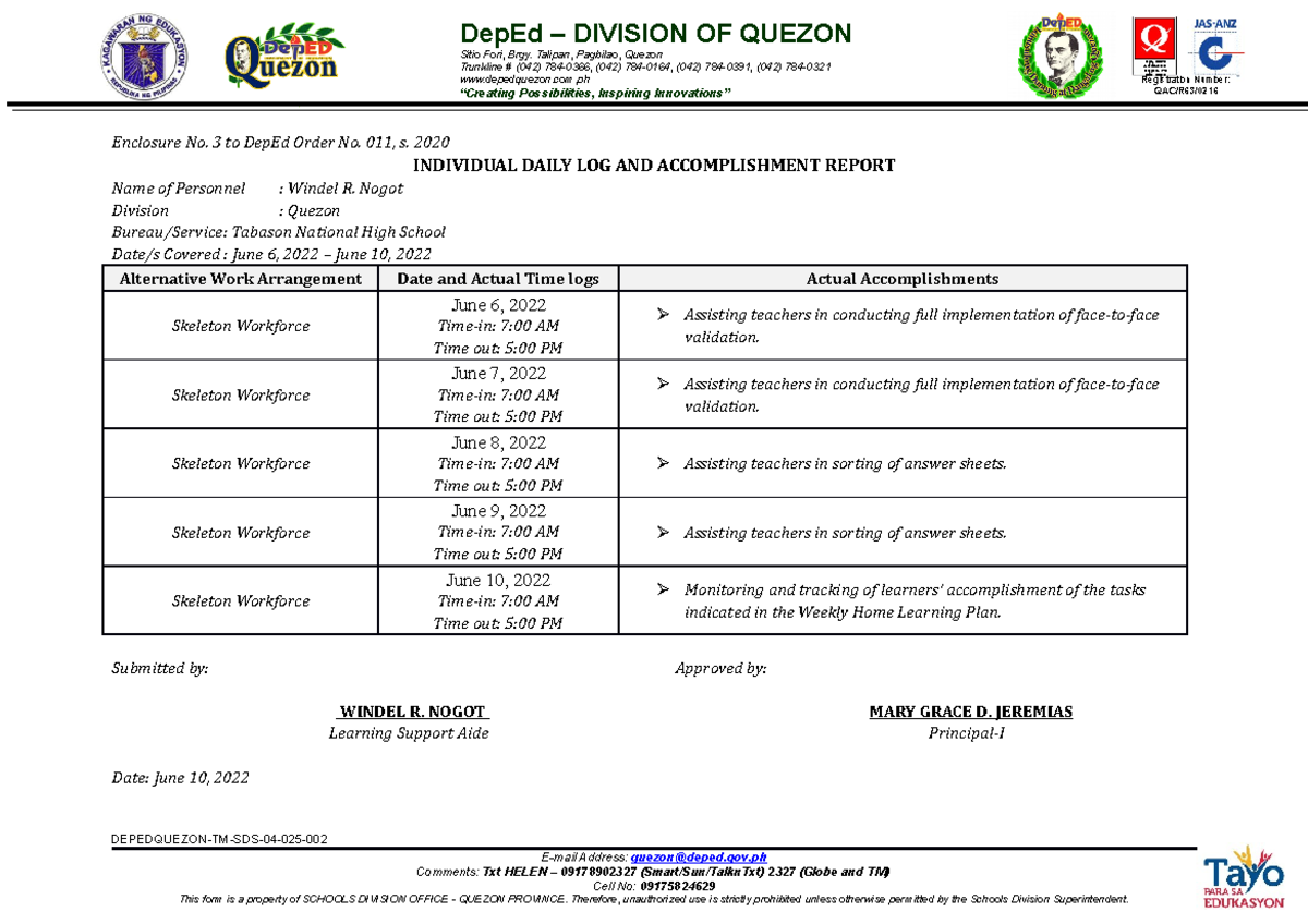 Idlar-LSA JUNE 6 TO JUNE 10 2022 Windel - ASSUREDCOMPANYQUALITY ISO ...
