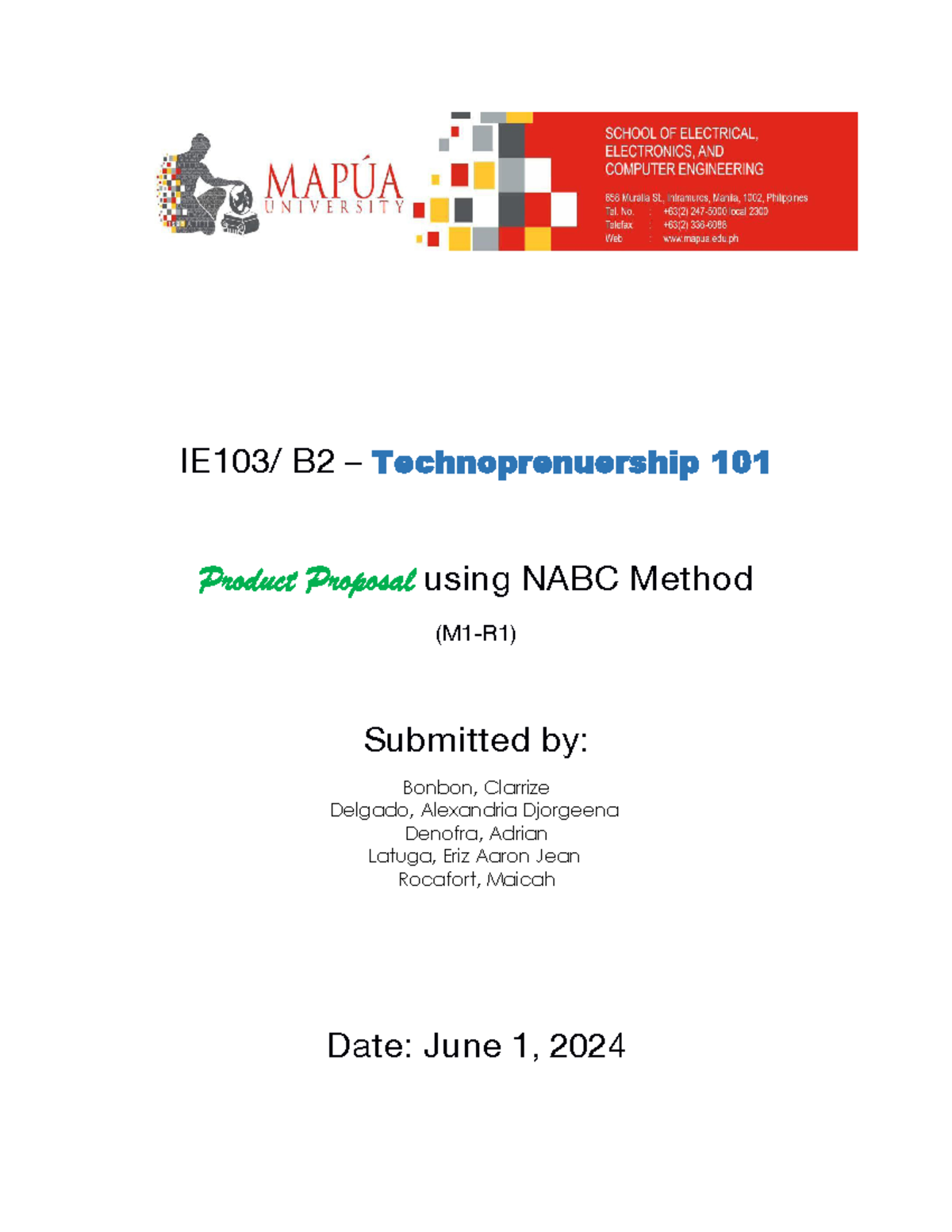 Product-Proposal Group-2-NABC-format - IE103/ B2 – Technoprenuership ...