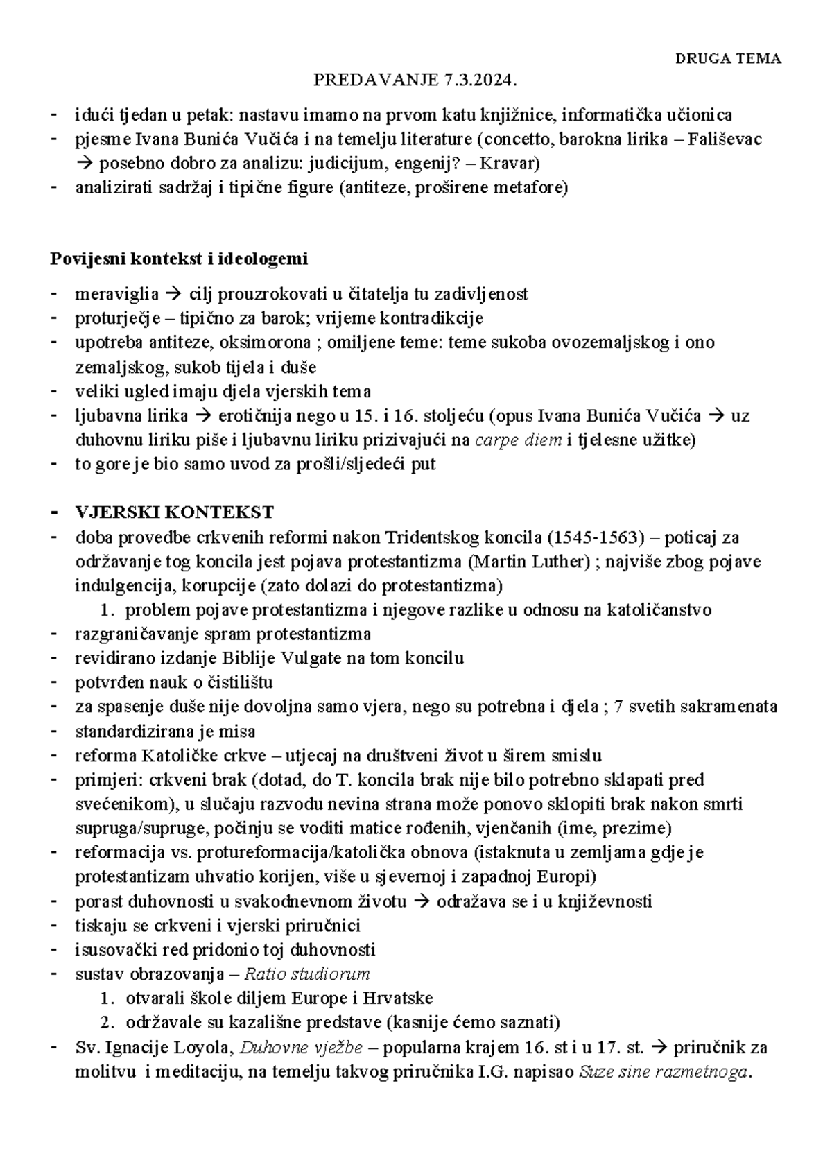 2 predavanje 7. 3. 2024. - DRUGA TEMA PREDAVANJE 7.3. idući tjedan u petak: nastavu imamo na ...