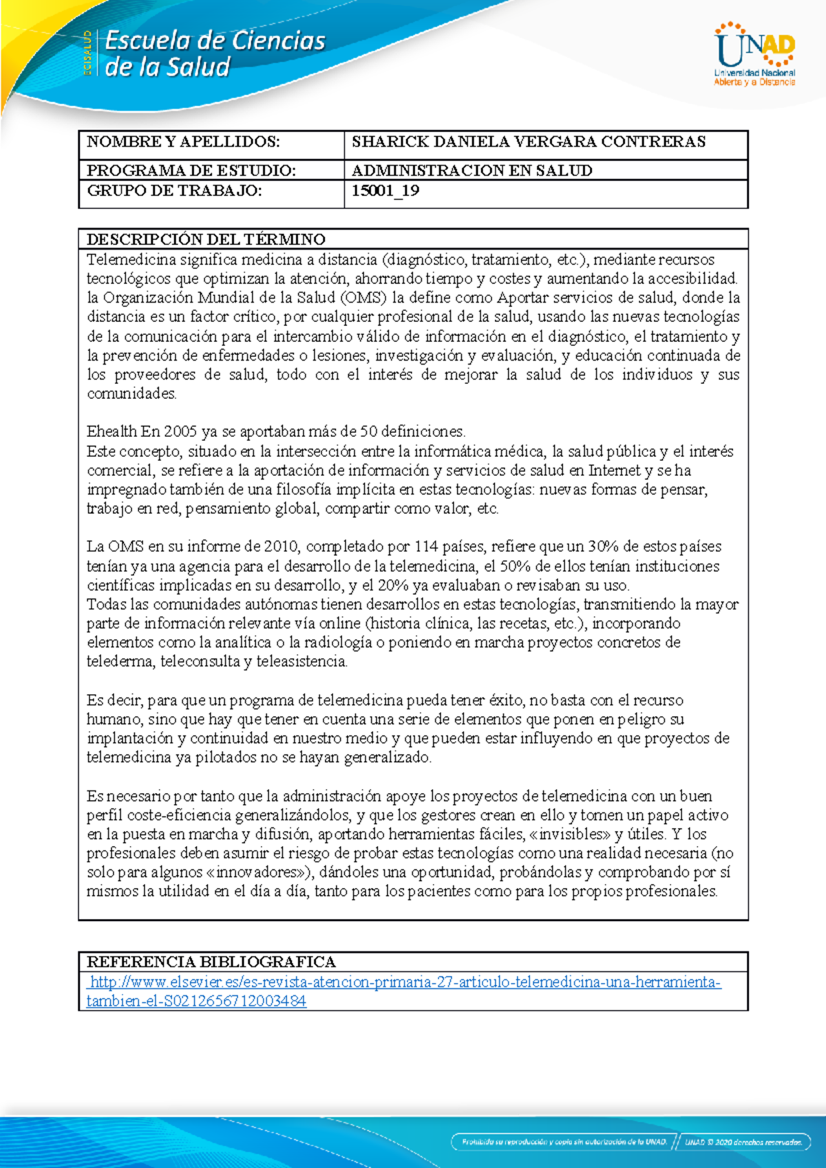 Escenario 1- contexto de la telesalud sharick vergara - NOMBRE Y ...