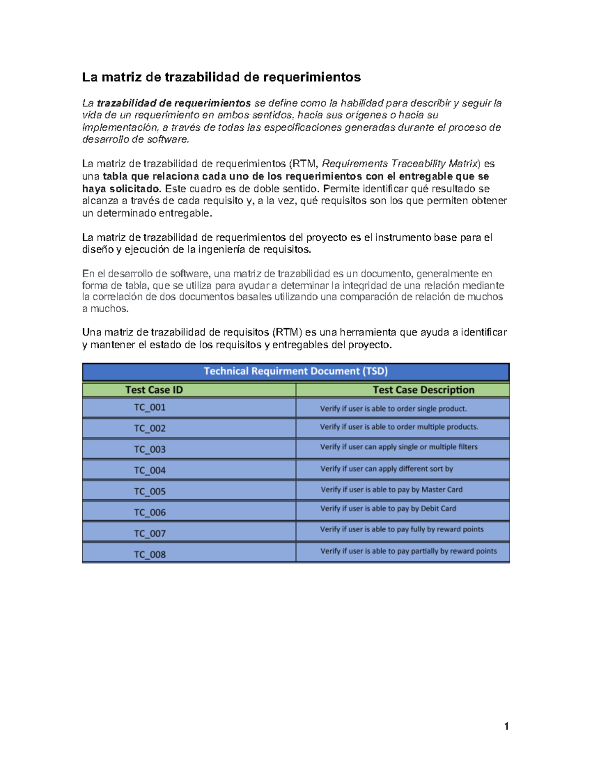 RTM - Apunte que explica la matriz de trazabilidad de requerimientos ...