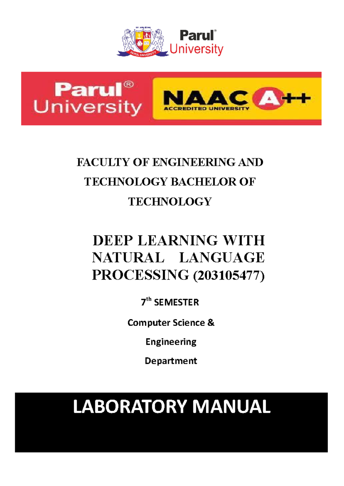 Dlnlp Preet 009 - Complete lab materials - LABORATORY MANUAL FACULTY OF ENGINEERING AND ...
