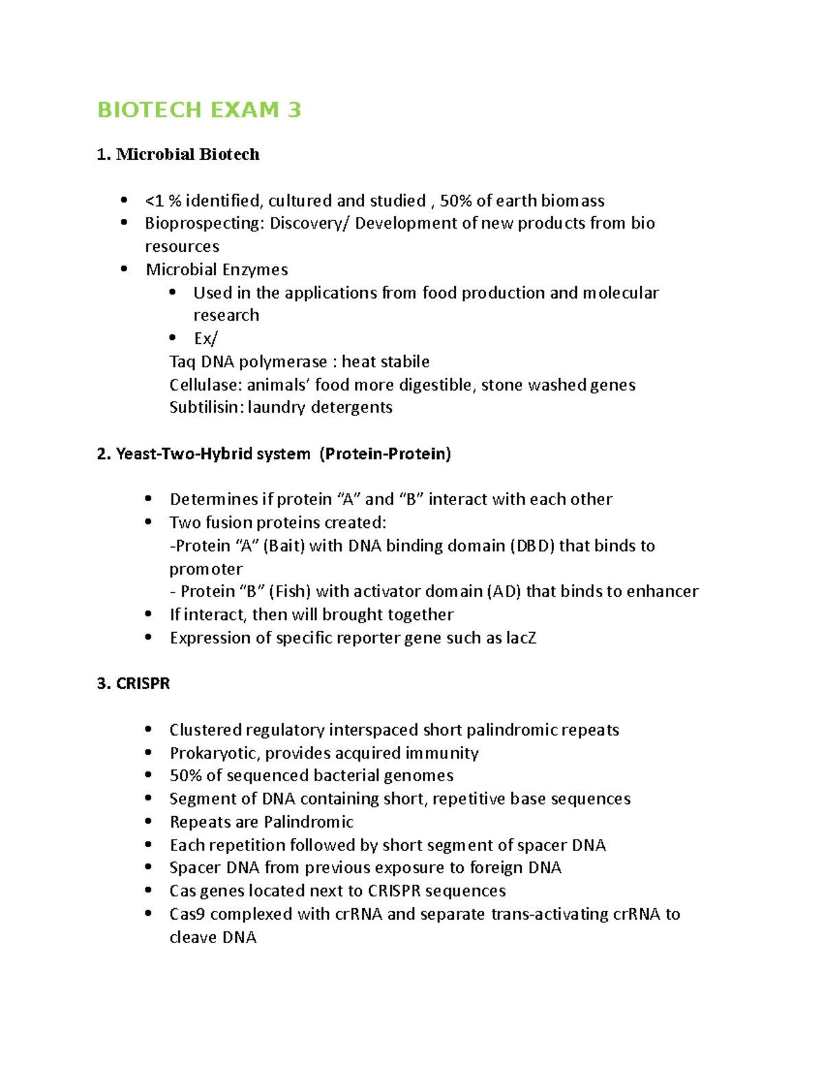 Biotech EXAM 3 - BIOTECH EXAM 3 Microbial Biotech