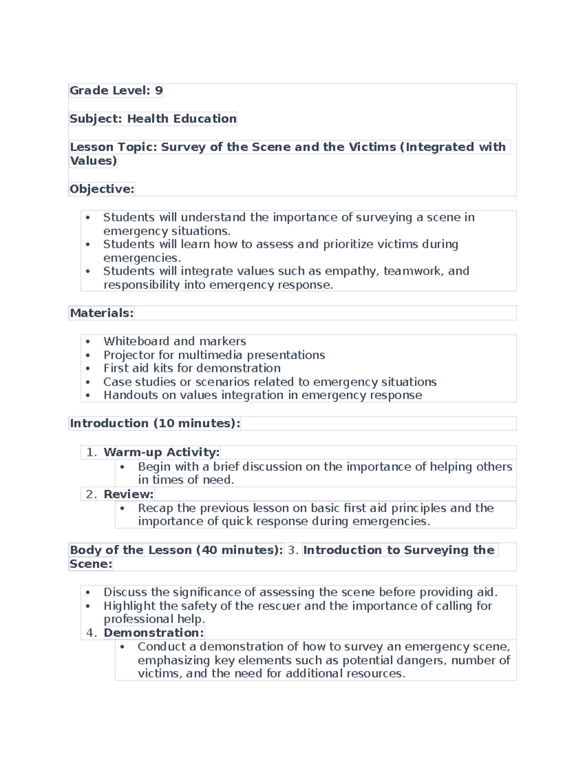 Health 9 Lesson DLL - Grade Level: 9 Subject: Health Education Lesson ...