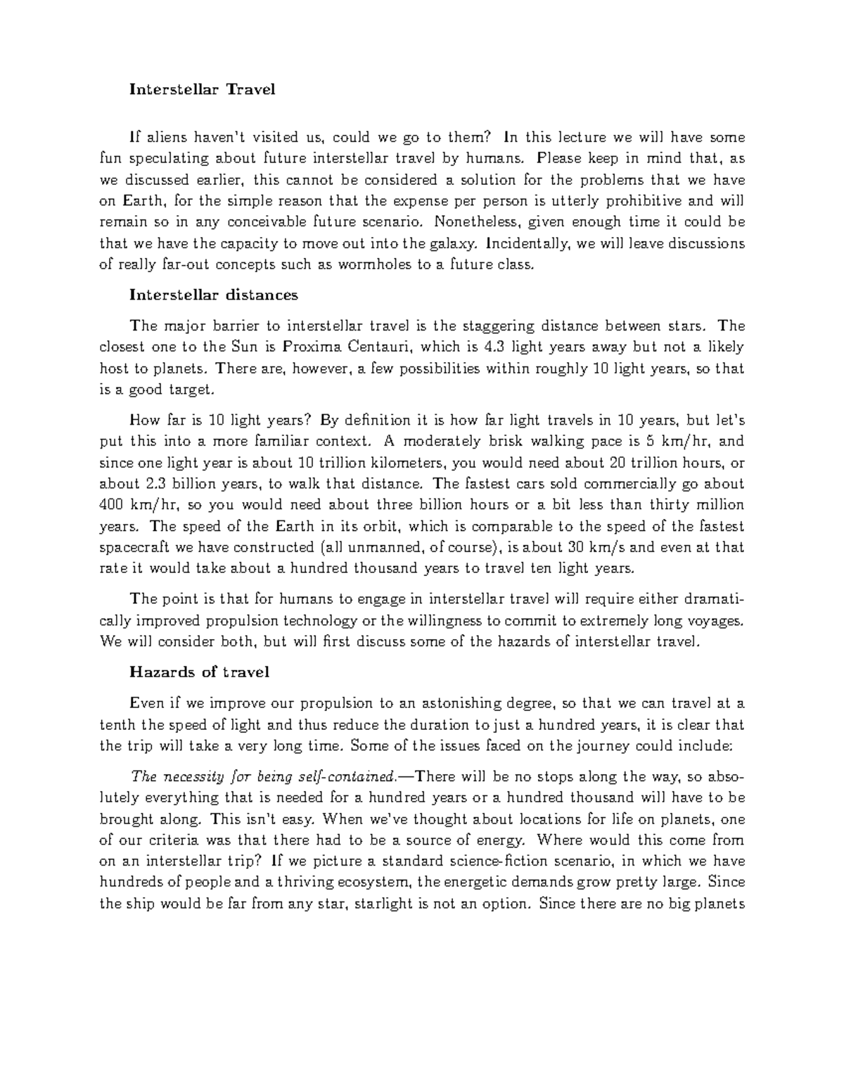 Lecture 24 summary of powerpoint astronomy - Interstellar Travel If ...