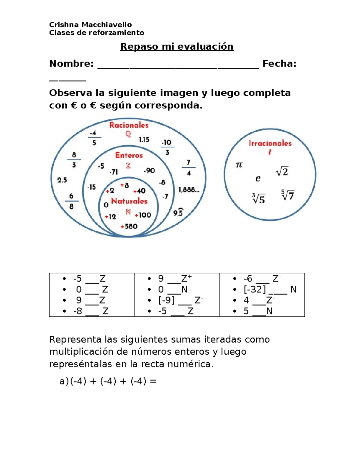 Numeros racionales e irracionales 8° - Clases de reforzamiento Repaso ...