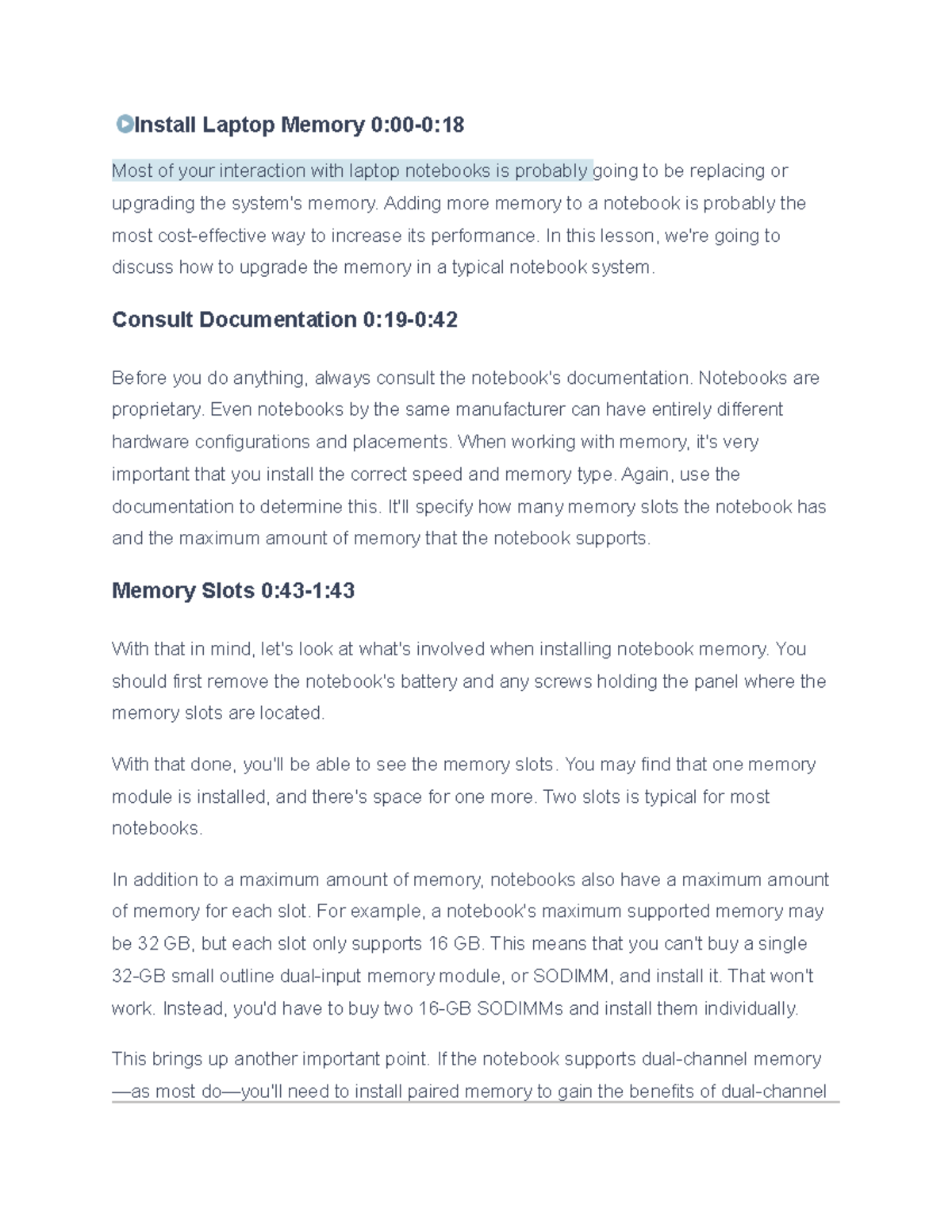 12.1.6 Install Laptop Memory - Install Laptop Memory 0:00-0: Most of ...