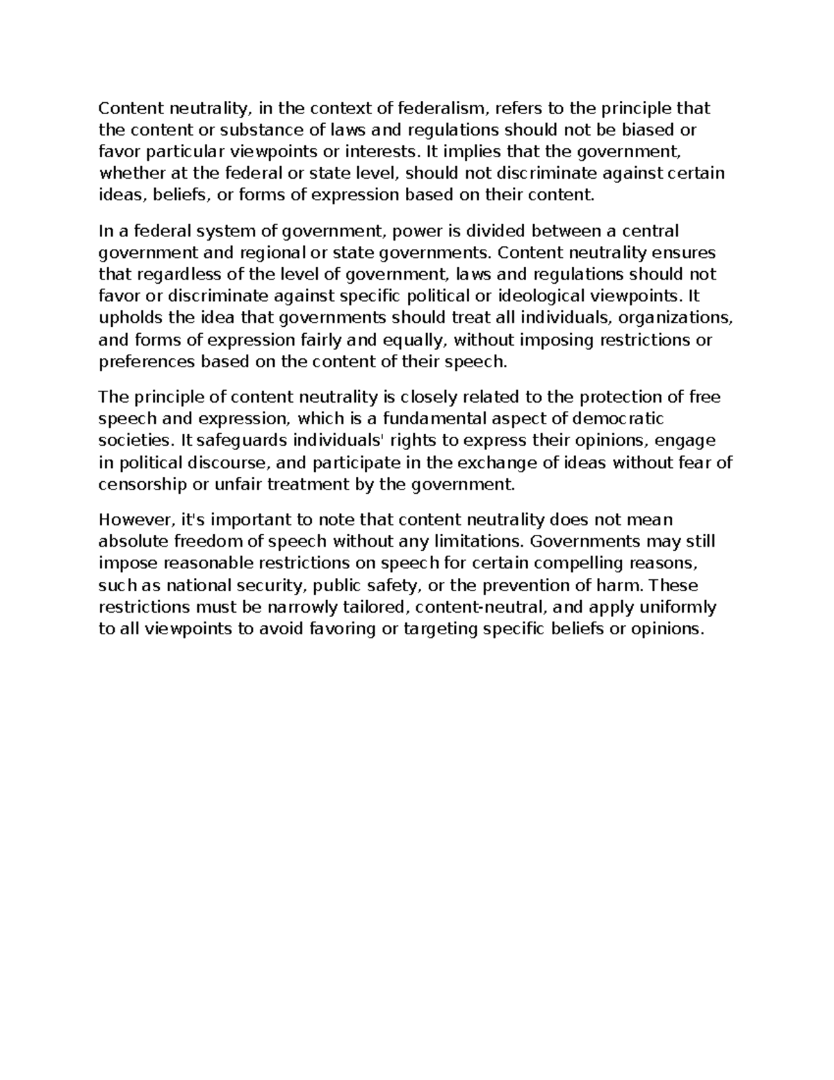 Content neutrality - SUMMARY OF CANADA LAW - Content neutrality, in the ...