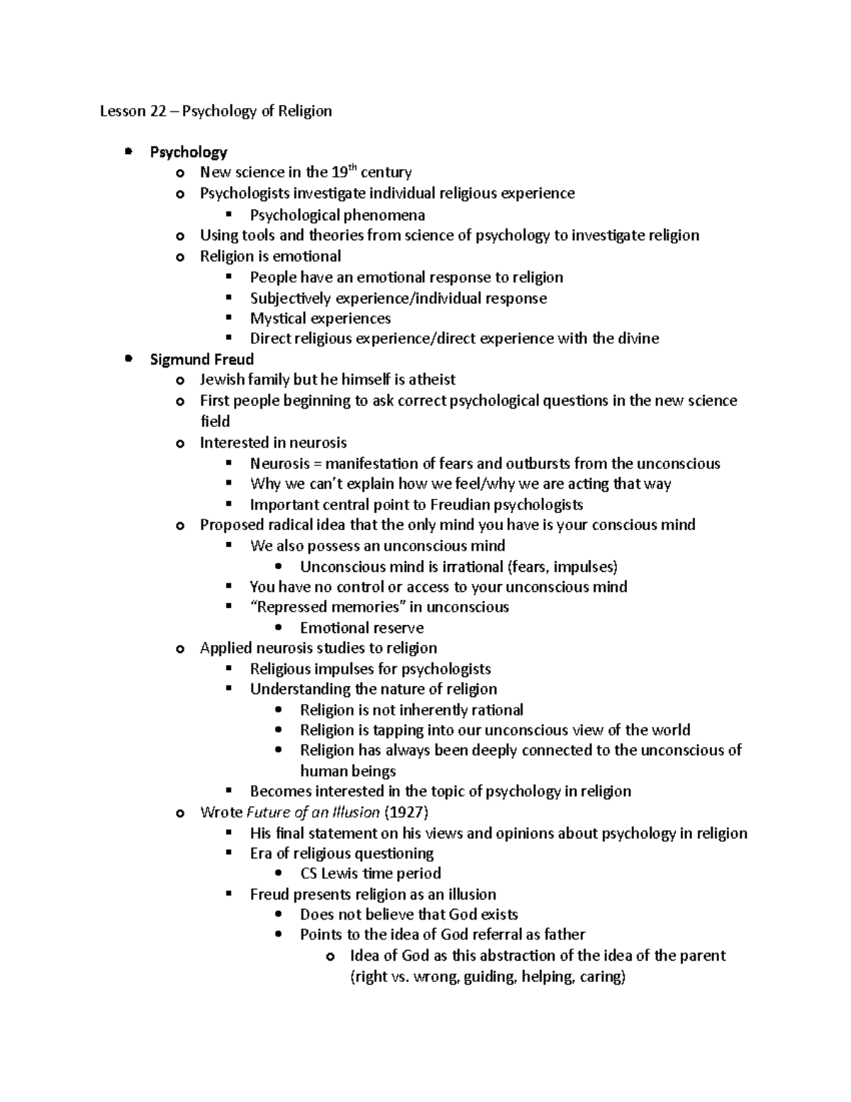 Lesson 22- Psychology of Religion - Lesson 22 – Psychology of Religion ...