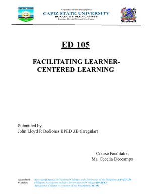 ED-105-Module # 3 - ED 105 FACILITATING LEARNER- CENTERED LEARNING ...