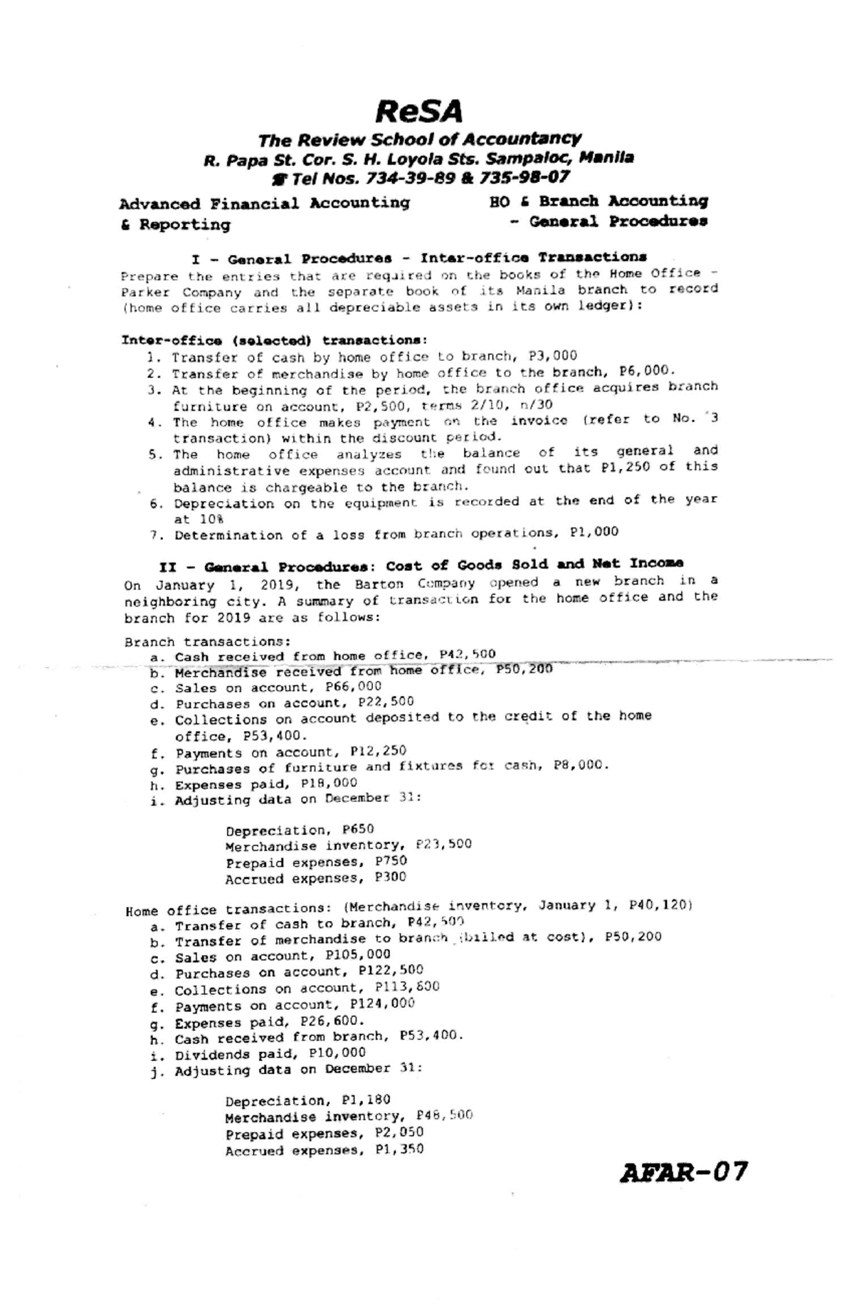 AFAR-07 - reviewer - Accounting - Studocu