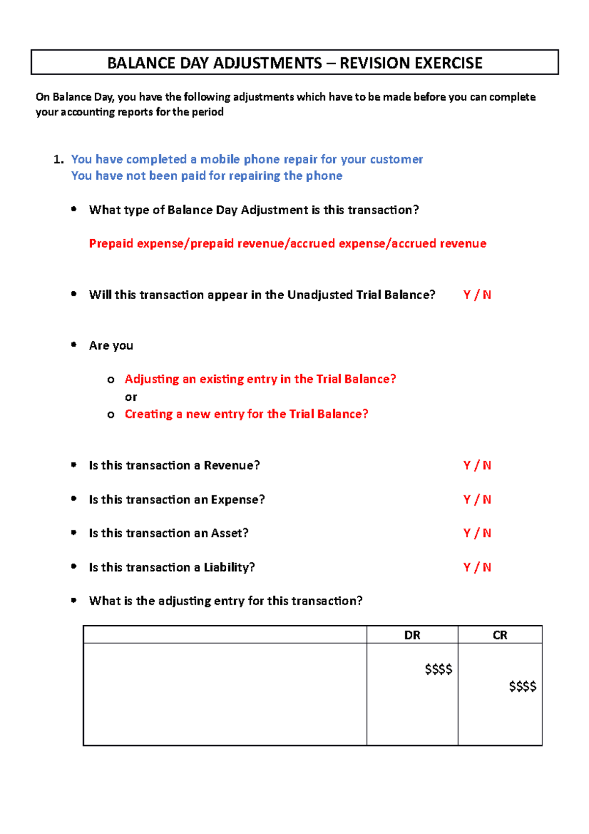 WEEK 8 - Balance DAY Adjustments - Revision Exercise - BALANCE DAY ...