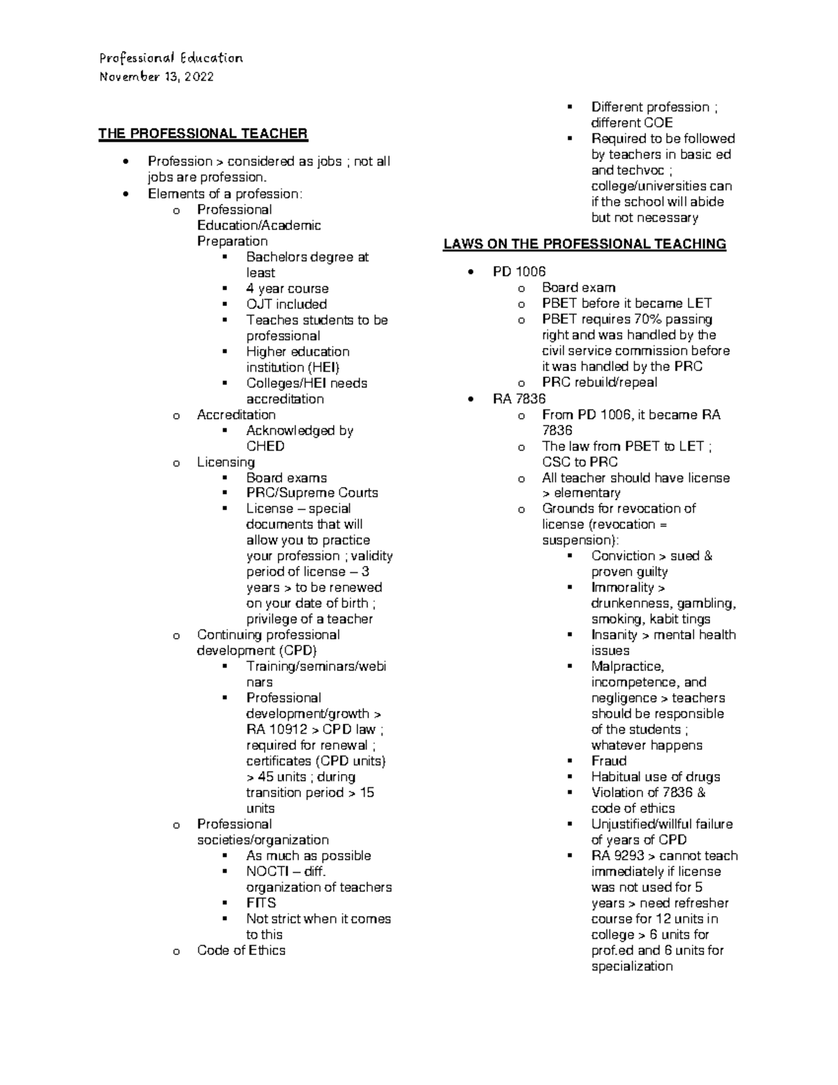 Professional Education - November 13, 2022 THE PROFESSIONAL TEACHER ...