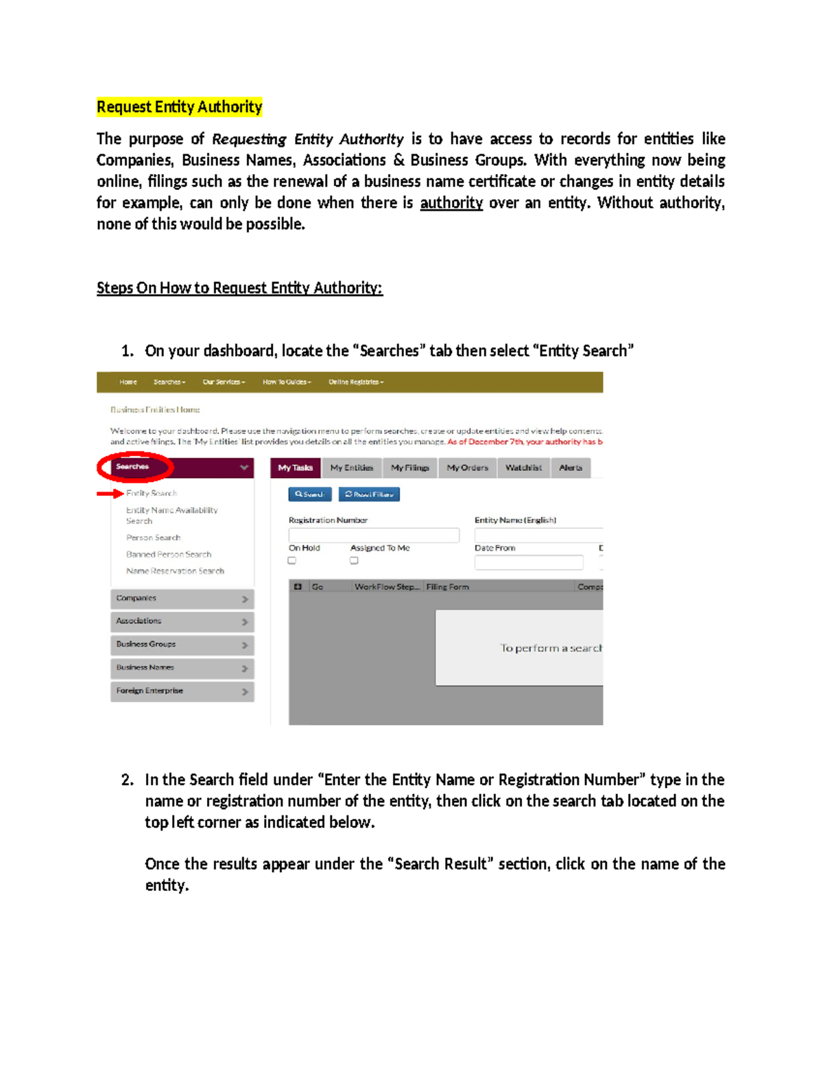How to Request Entity Authority - Request Entity Authority The purpose ...