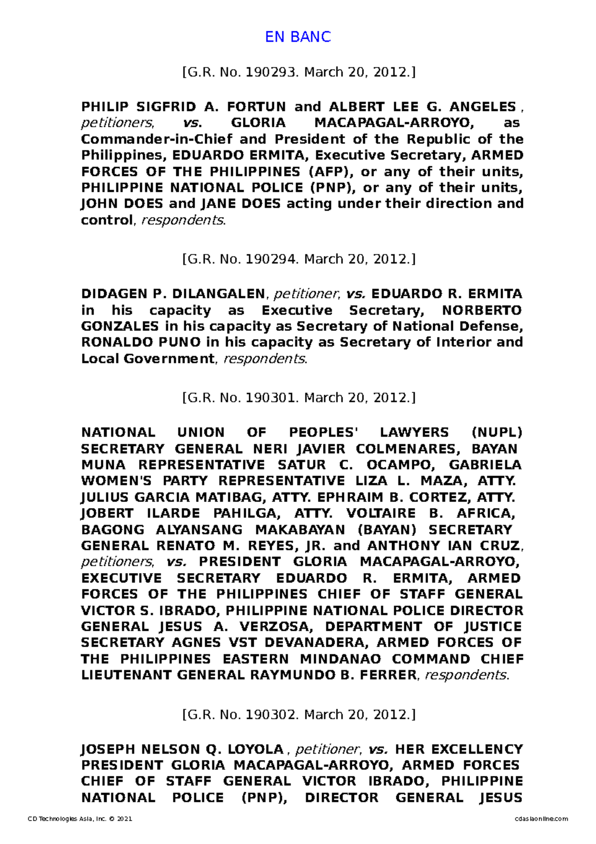 Fortun v - poli law case - EN BANC [G. No. 190293. March 20, 2012 ...